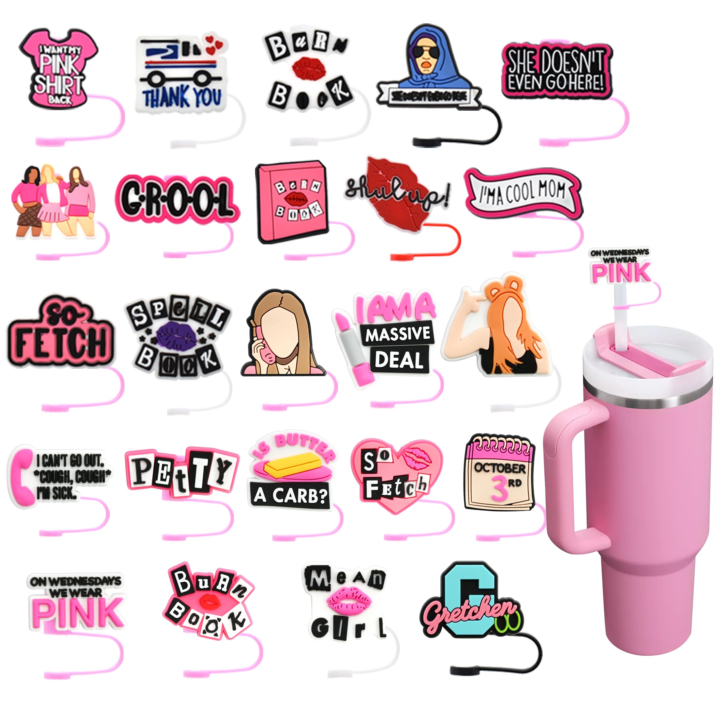 Amazon.com: 25PCS Funny Girl Straw Cover Caps Random Different Straw ...