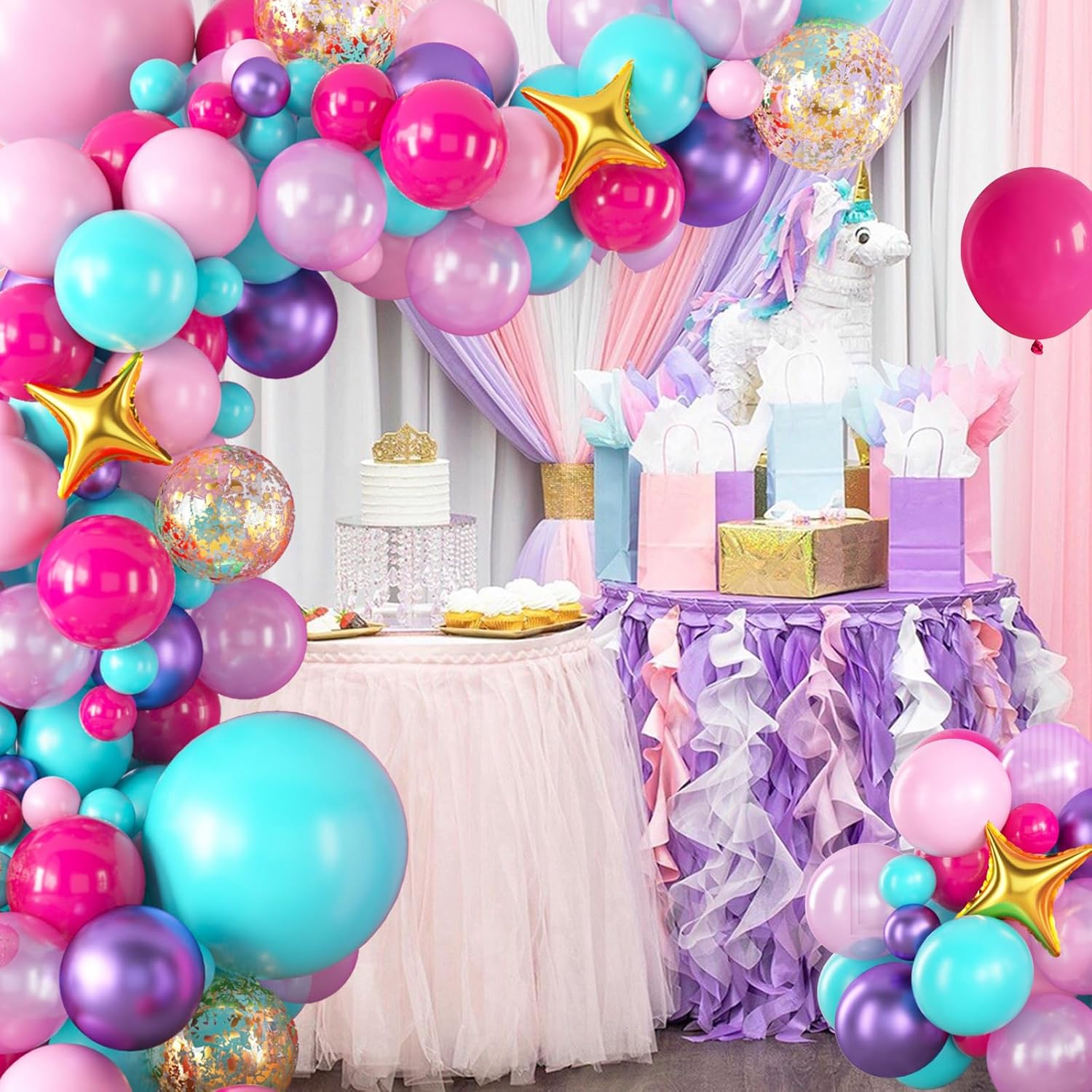 Kit de arco de globos rosa morado, kit de arco de globos azul, rosa y ...