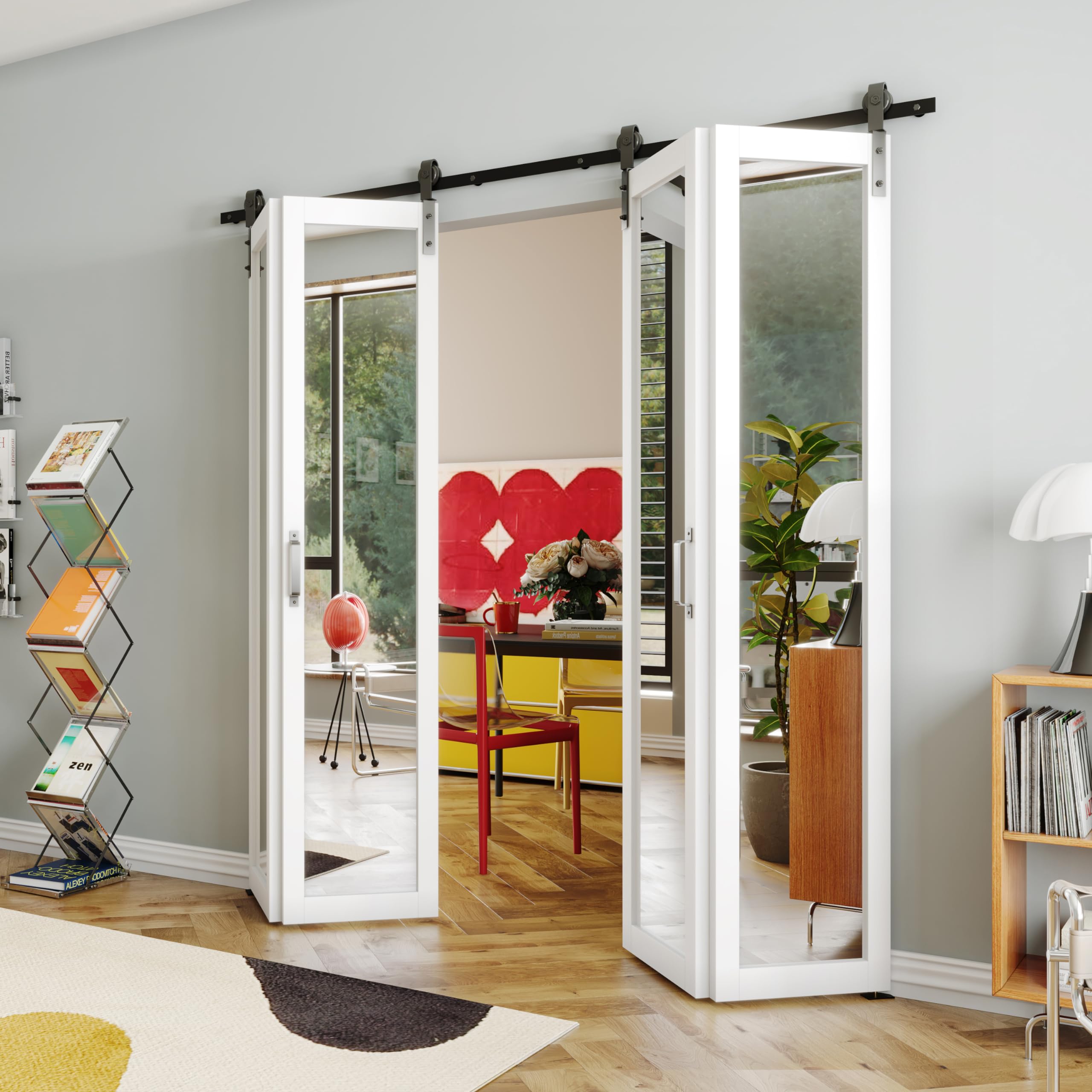 Amazon.com: SOLRIG Bi-Fold Sliding Barn Door 72"（36" x2） x 84", 1 Lites ...