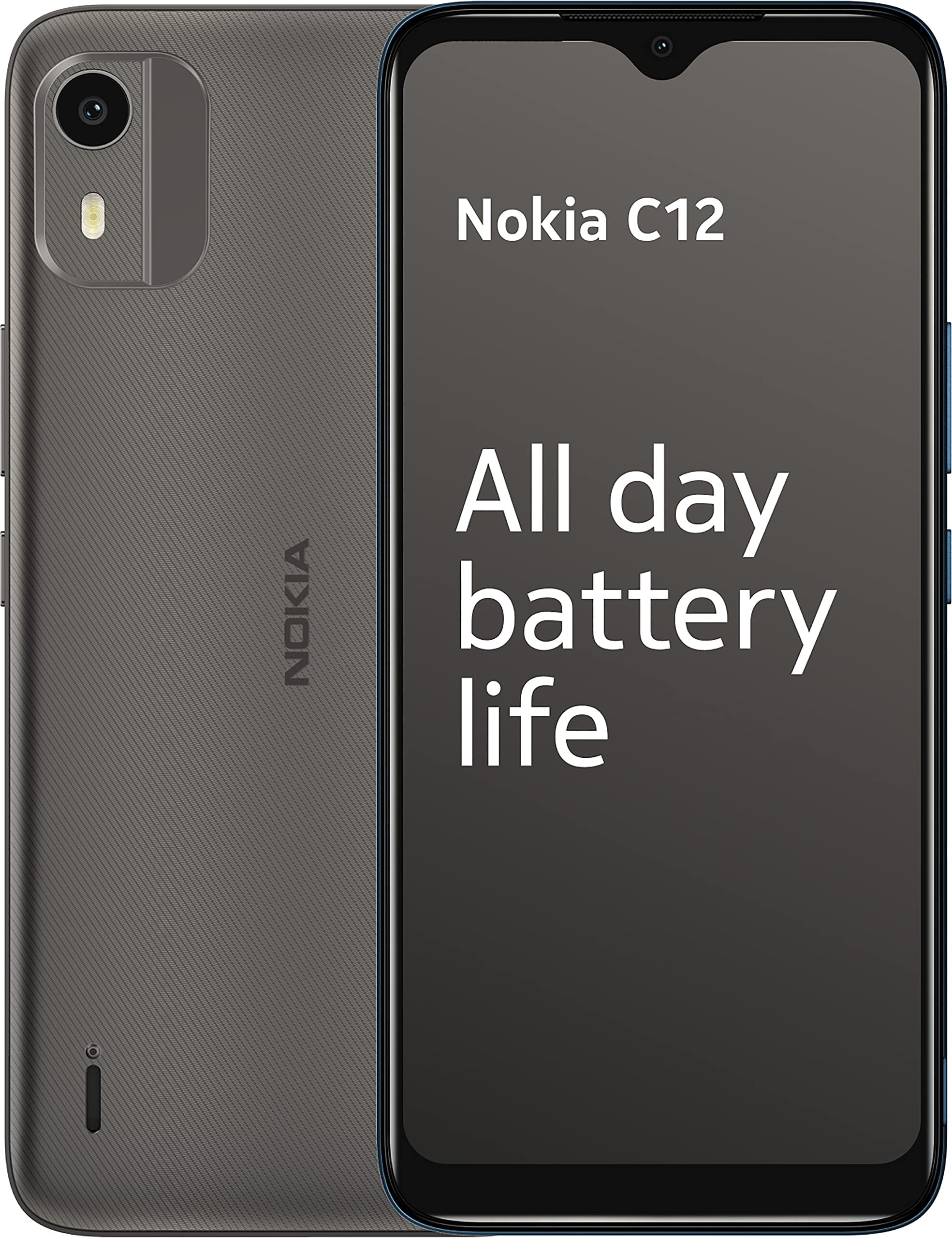 Nokia C12 6.3” HD+ Dual SIM Smartphone, Android 12 (Go edition), Octa-core 2GB RAM/64GB ROM, 8MP ...