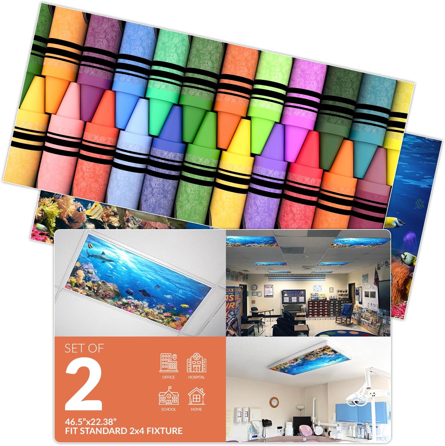 OCTO LIGHTS Fluorescent Light Covers for Ceiling Lights Classroom 2x4 ...