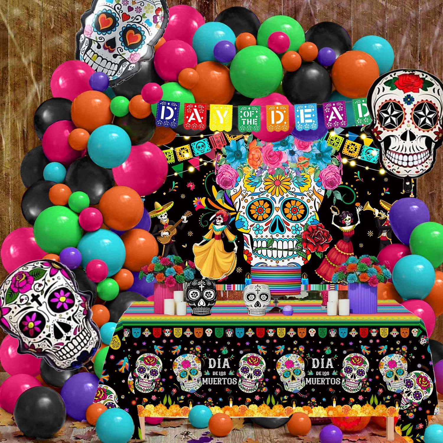 Amazon.com: MEHOFOND Dia De Los Muertos Balloon Arch Garland Kit Day of ...