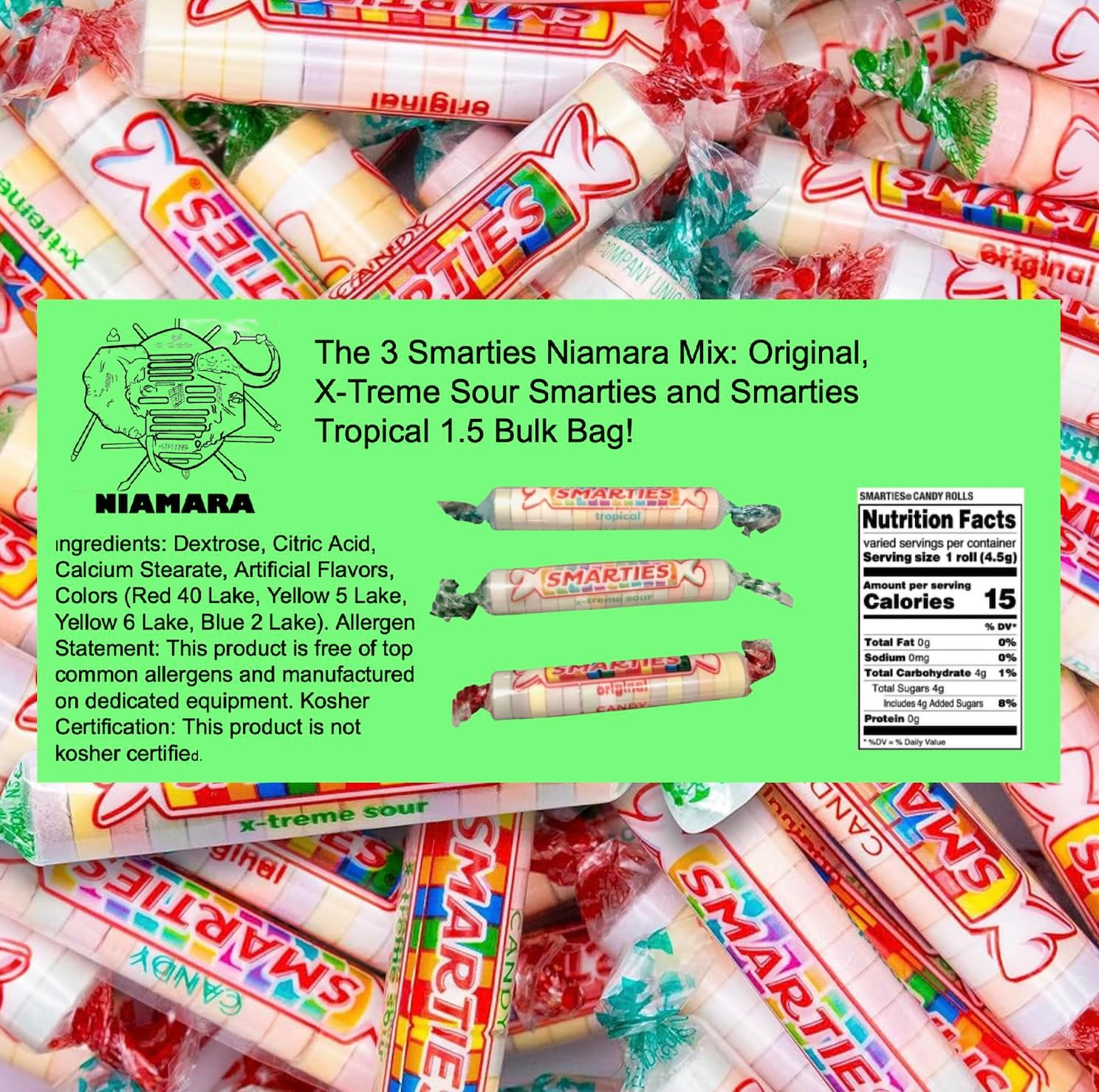 Amazon.com : Smarties Candy Rolls Variety Pack - Original, X-Treme Sour ...