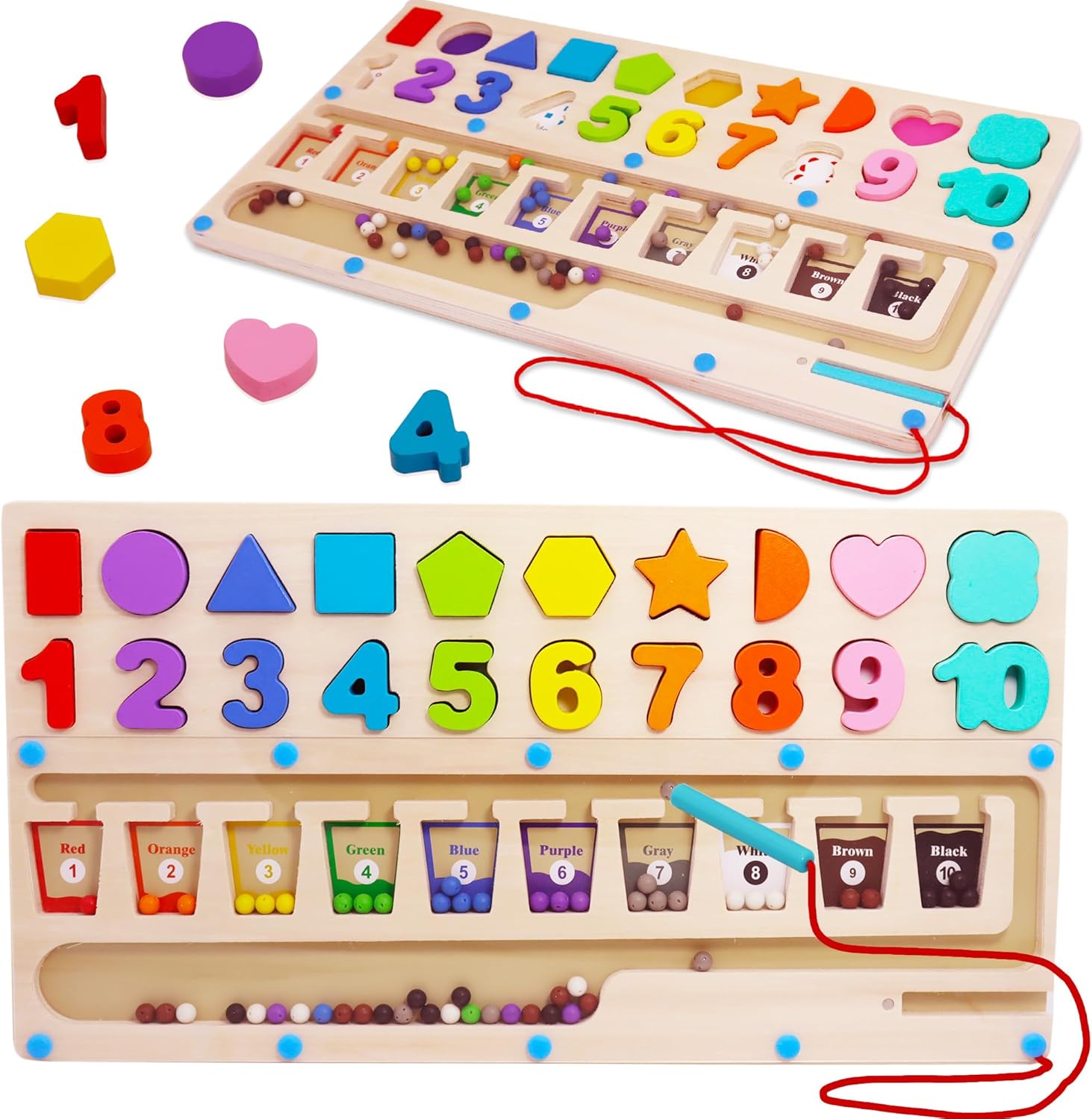 Amazon.com: quosjolly 3 in 1 Magnetic Color and Number Maze, Wooden ...
