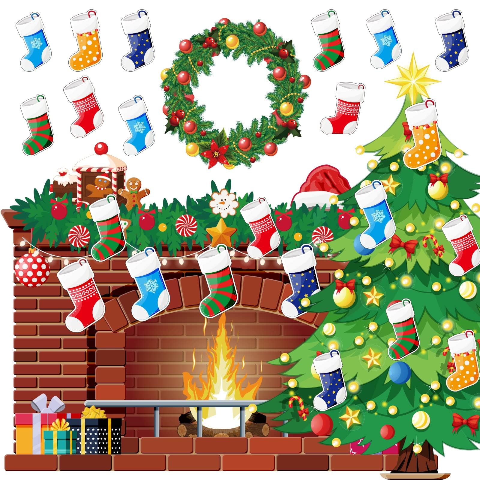 Snapklik.com : Christmas Bulletin Board Set Christmas Tree Fireplace ...