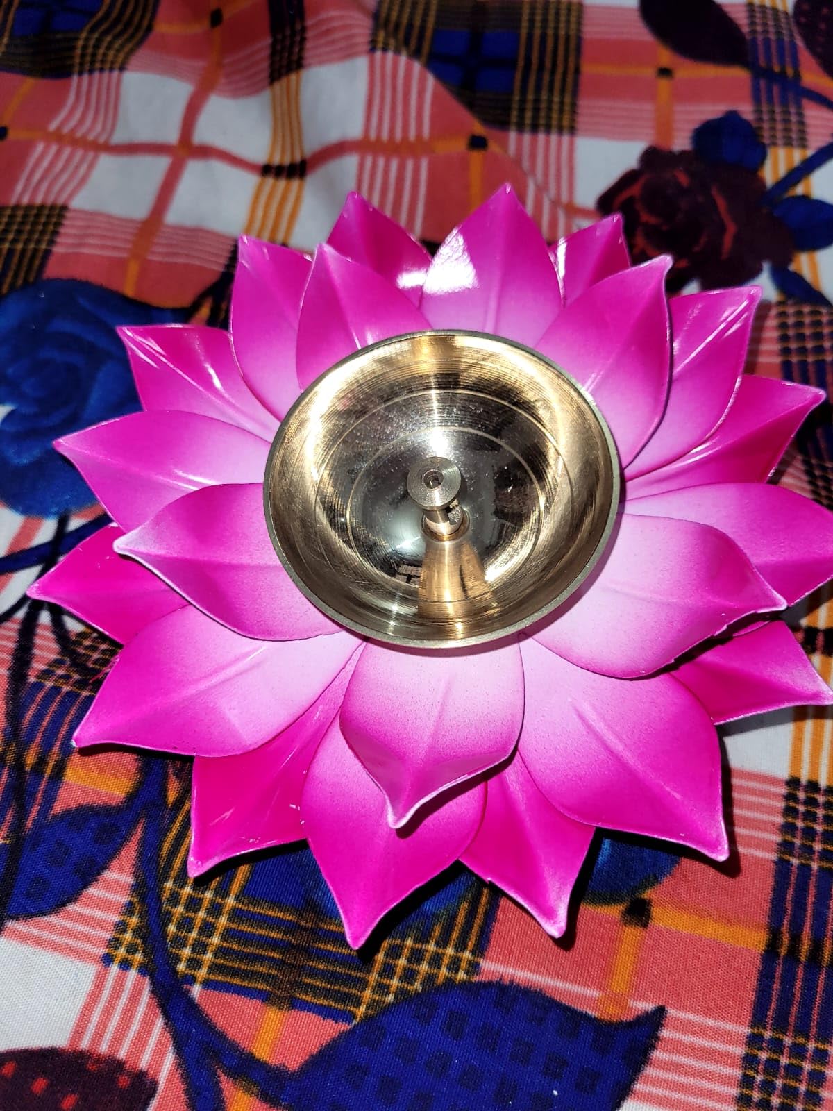 Buy Decorative India Brass and Metal Lotus Pink Design Diya for Puja ...