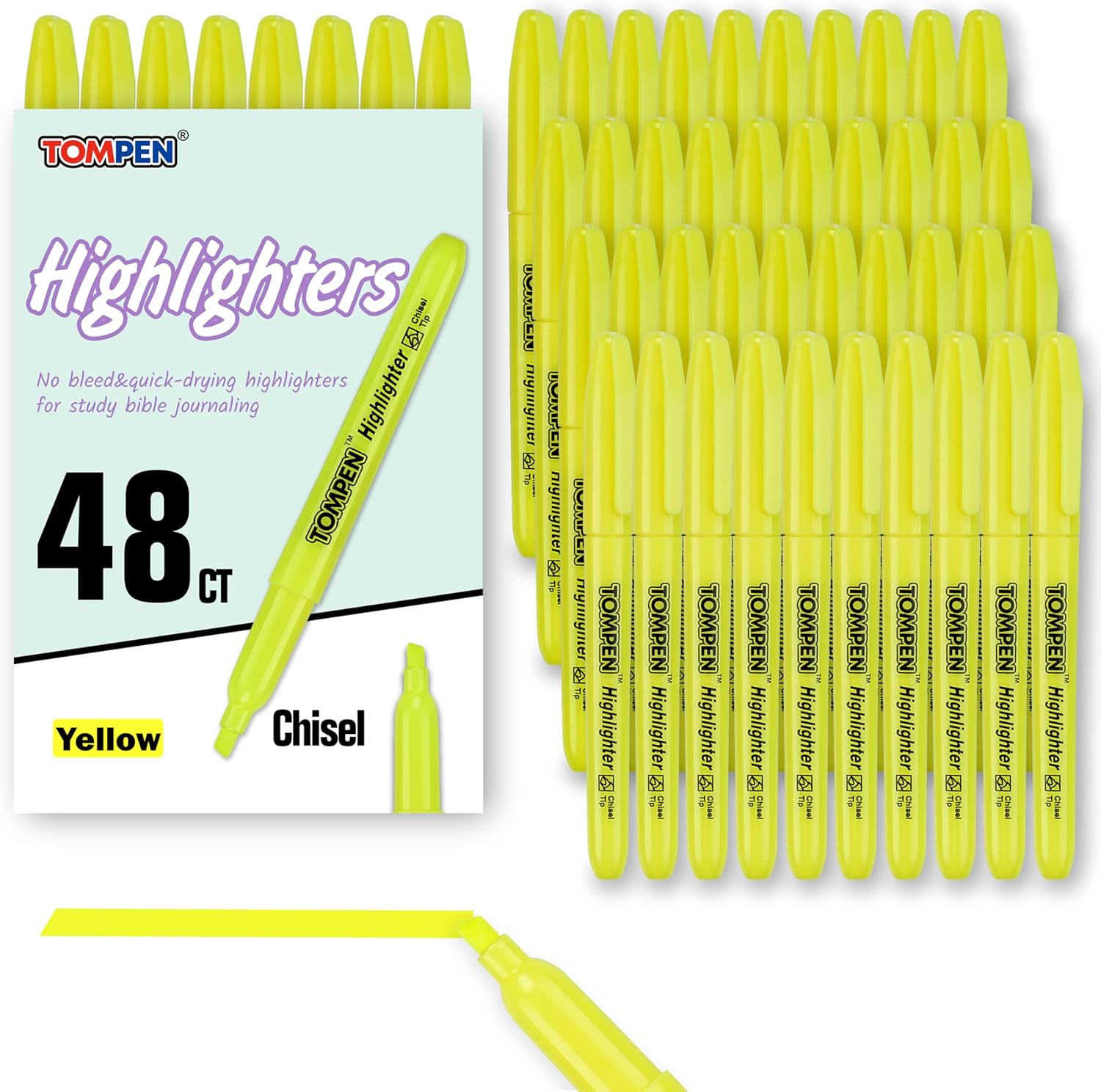 Amazon.com: TOMPEN Highlighters Yellow 48 Pack,Bible Highlighters No ...