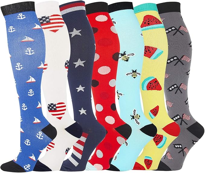 Amazon.com: Compression Socks 7/8 Pairs for Women and Men,15-20 mmHg ...