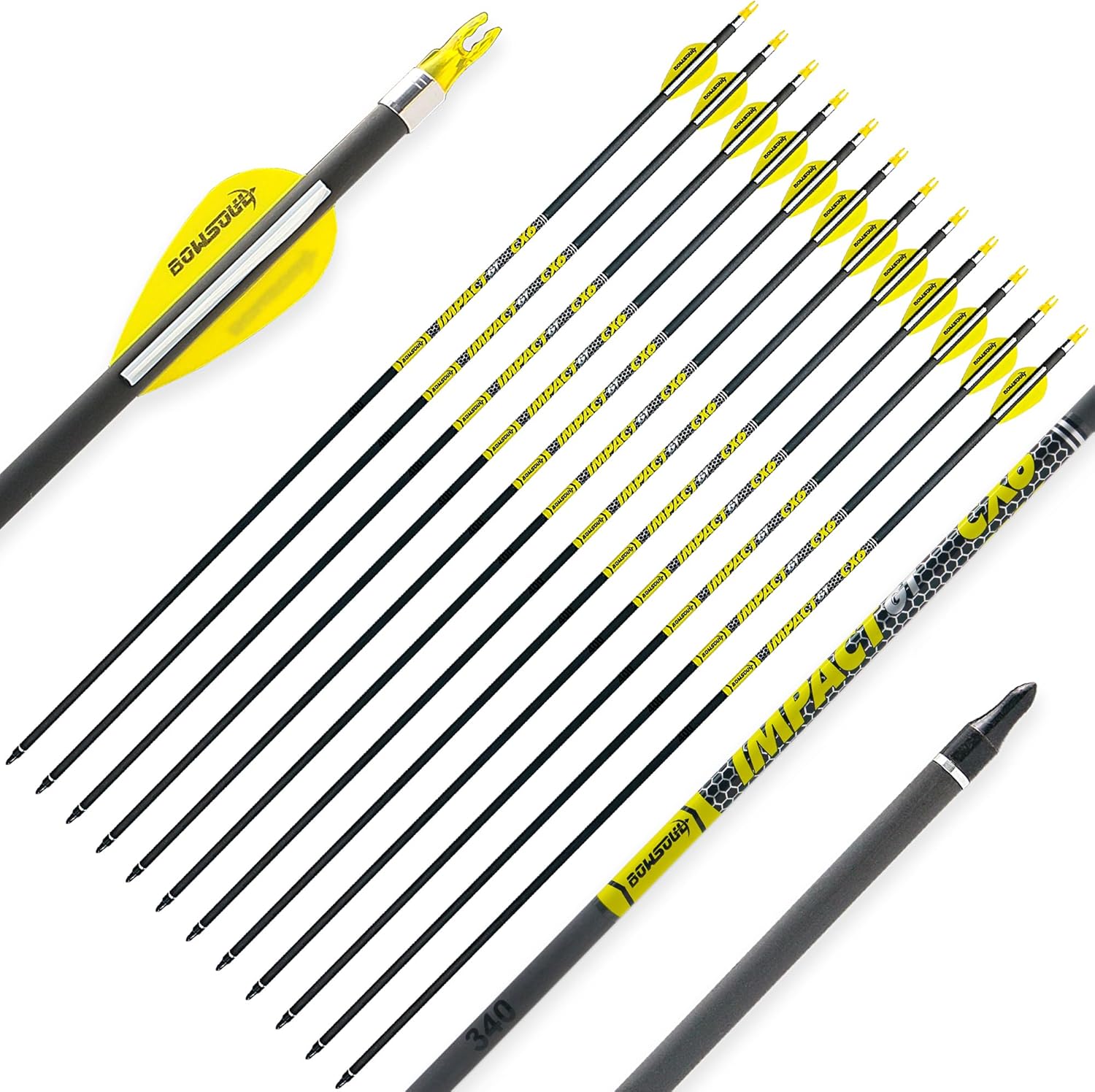 Amazon.com : BOWSOUL Carbon Arrows 12pk 100% Pure Carbon Hunting Arrows ...