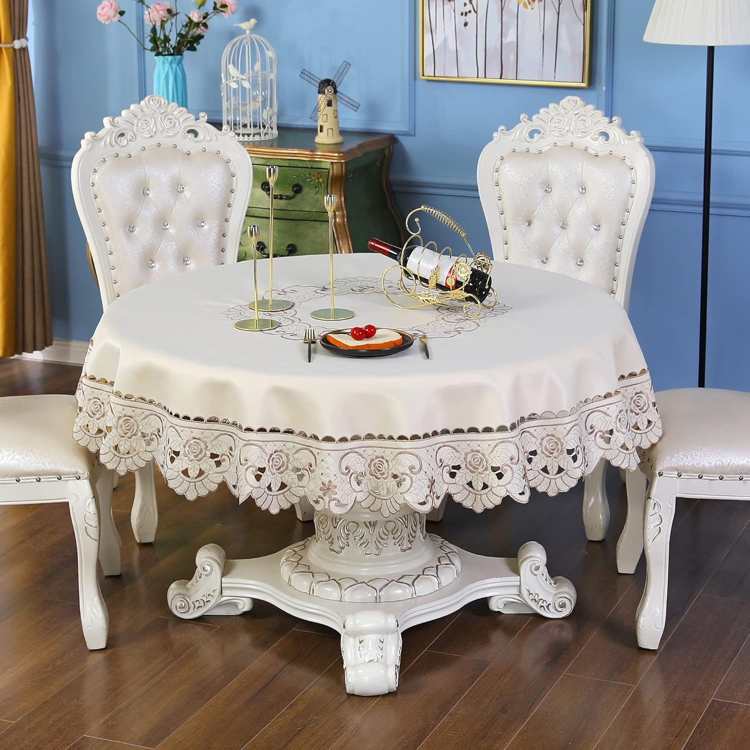 Amazon.com: Brown Flower Embroidered lace Dark White Cream tablecloths ...