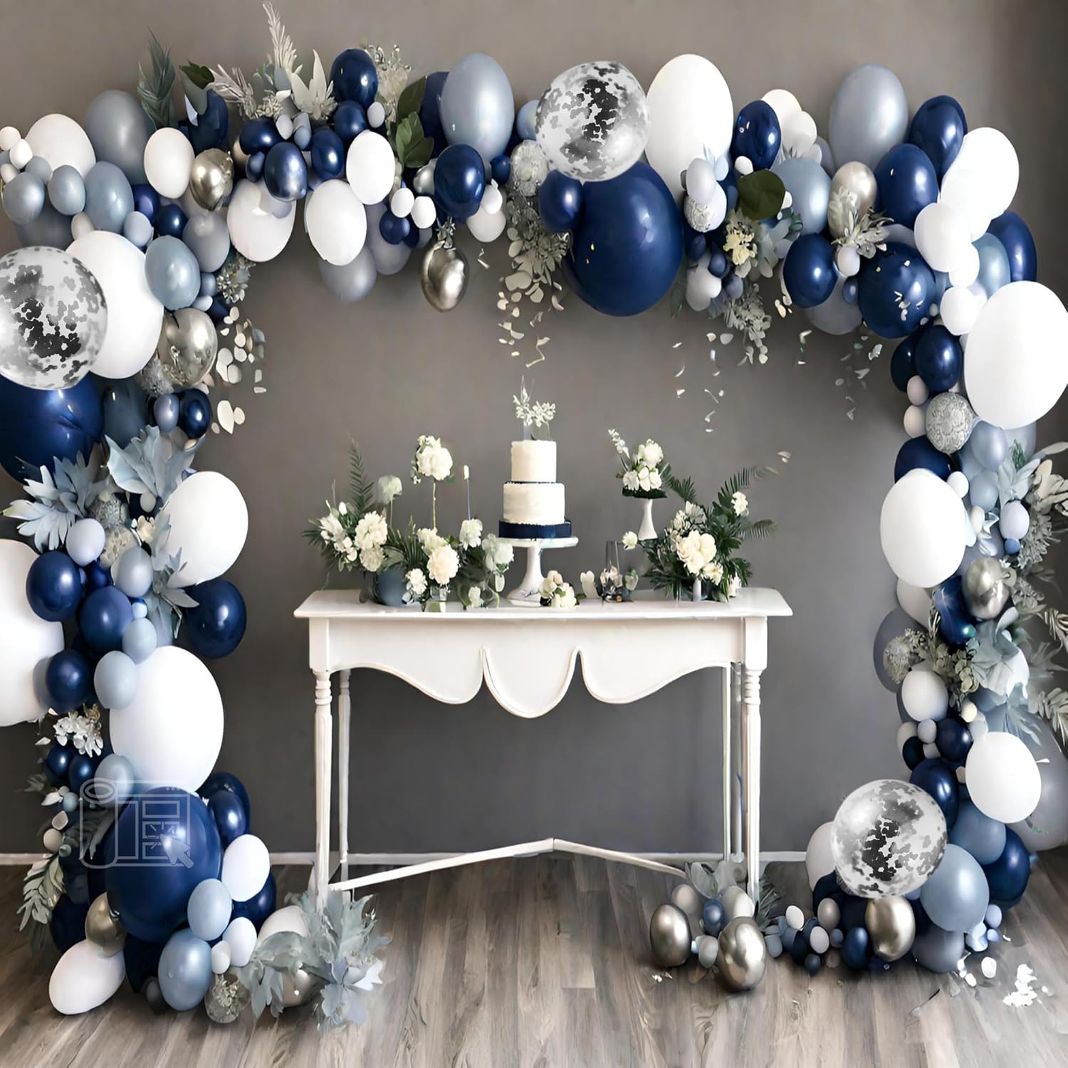 Navy Blue Silver Opaque Balloons Arch Kit, 117 Pcs Blue Silver Confetti ...