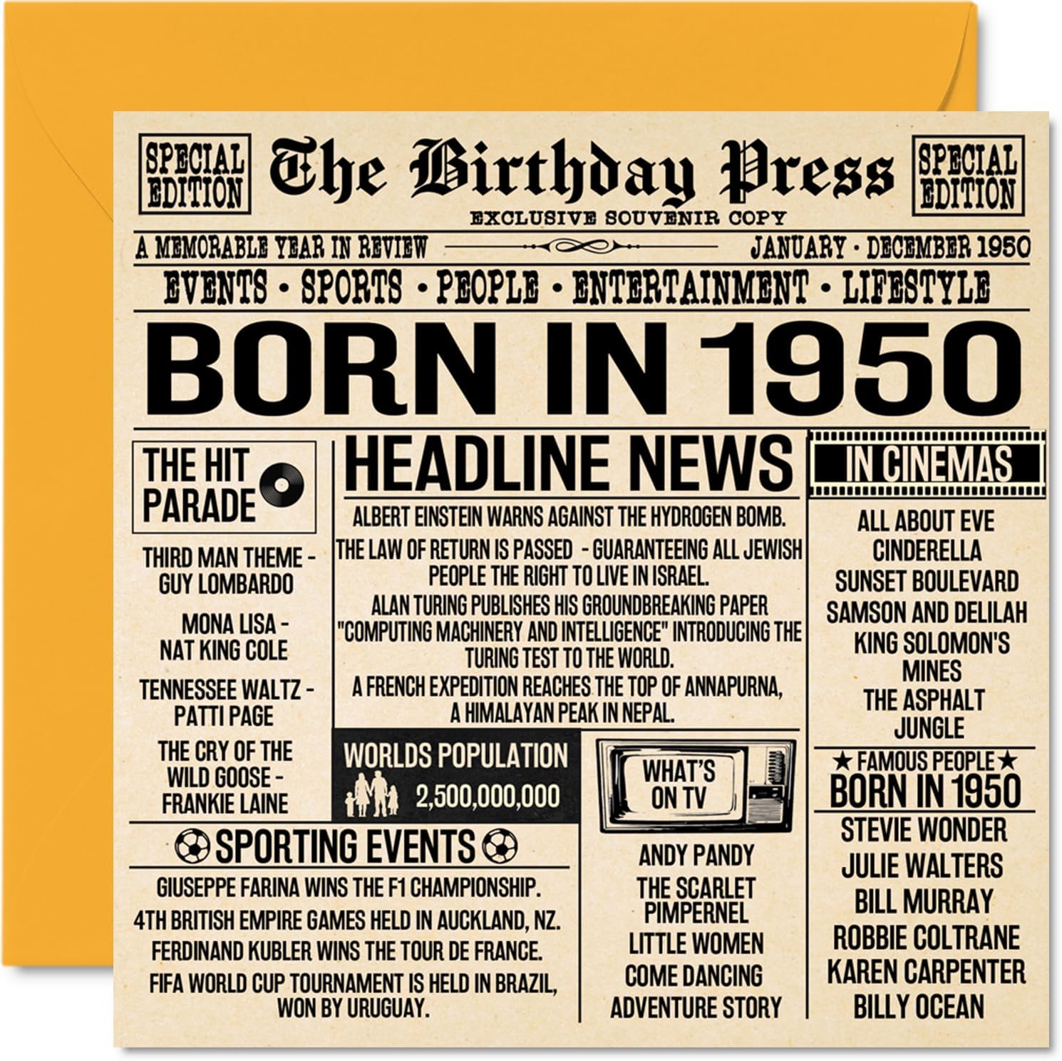 74th Birthday Cards for Men Women - Born In 1950 Newspaper - Happy 74 ...