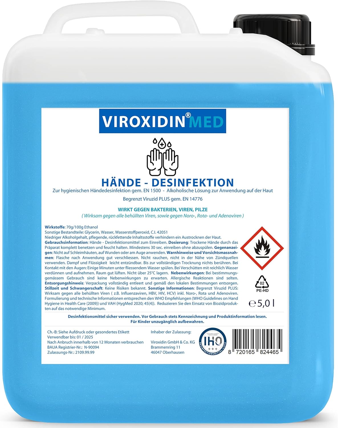 Viroxidin Med Desinfektionsmittel für Hände 5l - Zur hygienischen ...