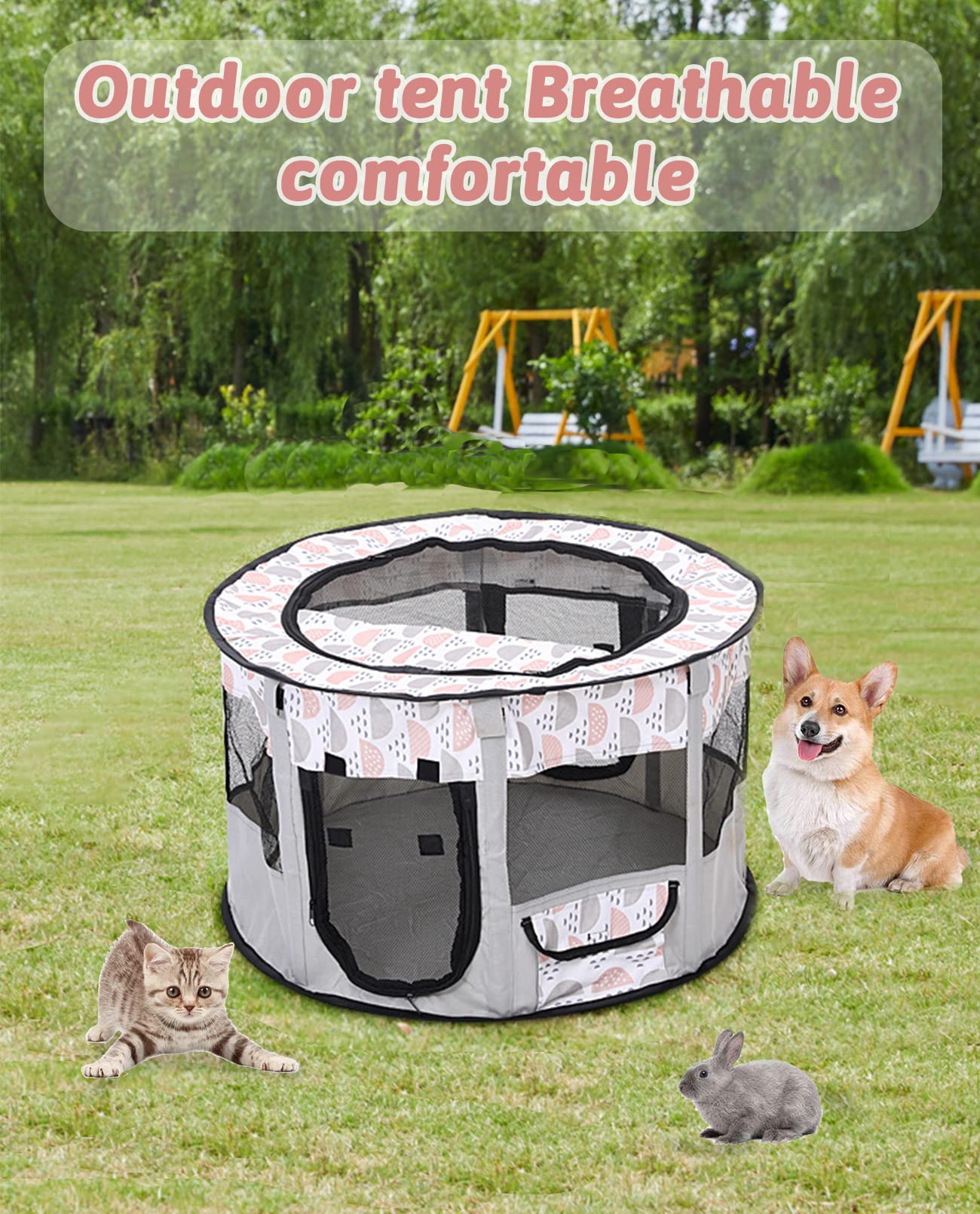 BNOSDM Rabbit Playpen with Zippered Top Portable Cat Play pens Cage ...