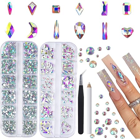 Amazon.com: AB Crystal Rhinestones Set (1728+100Pcs), Round & Multi ...