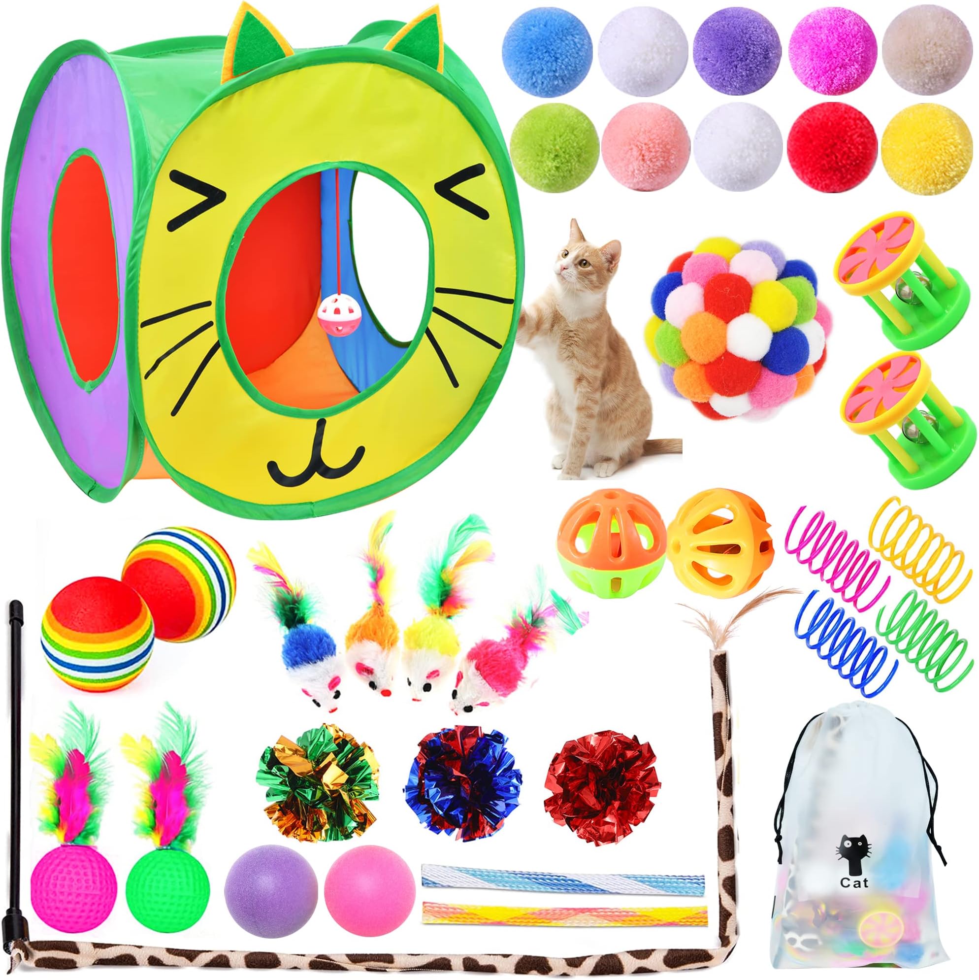 SUPJADE Cat Kitten Toys Interactive-Feather-Toys- 37Pcs Kitten Mice ...