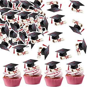 Amazon.com: Fyeoxle 48pcs Edible Graduation Cap Cupcake Toppers Wafer ...