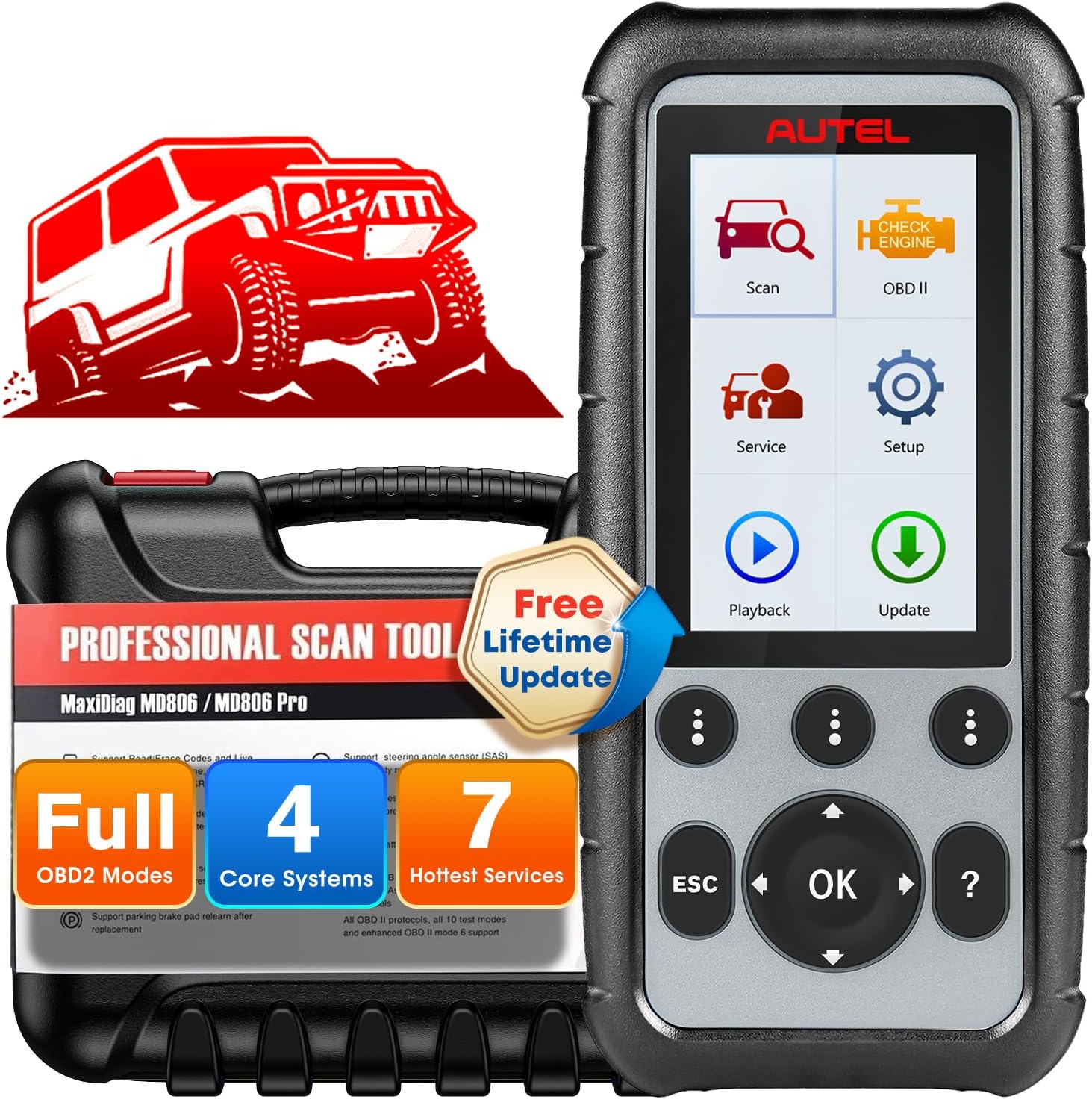 Autel MaxiDiag MD806 OBD2 Scanner, ABS SRS Engine Transmission Four ...