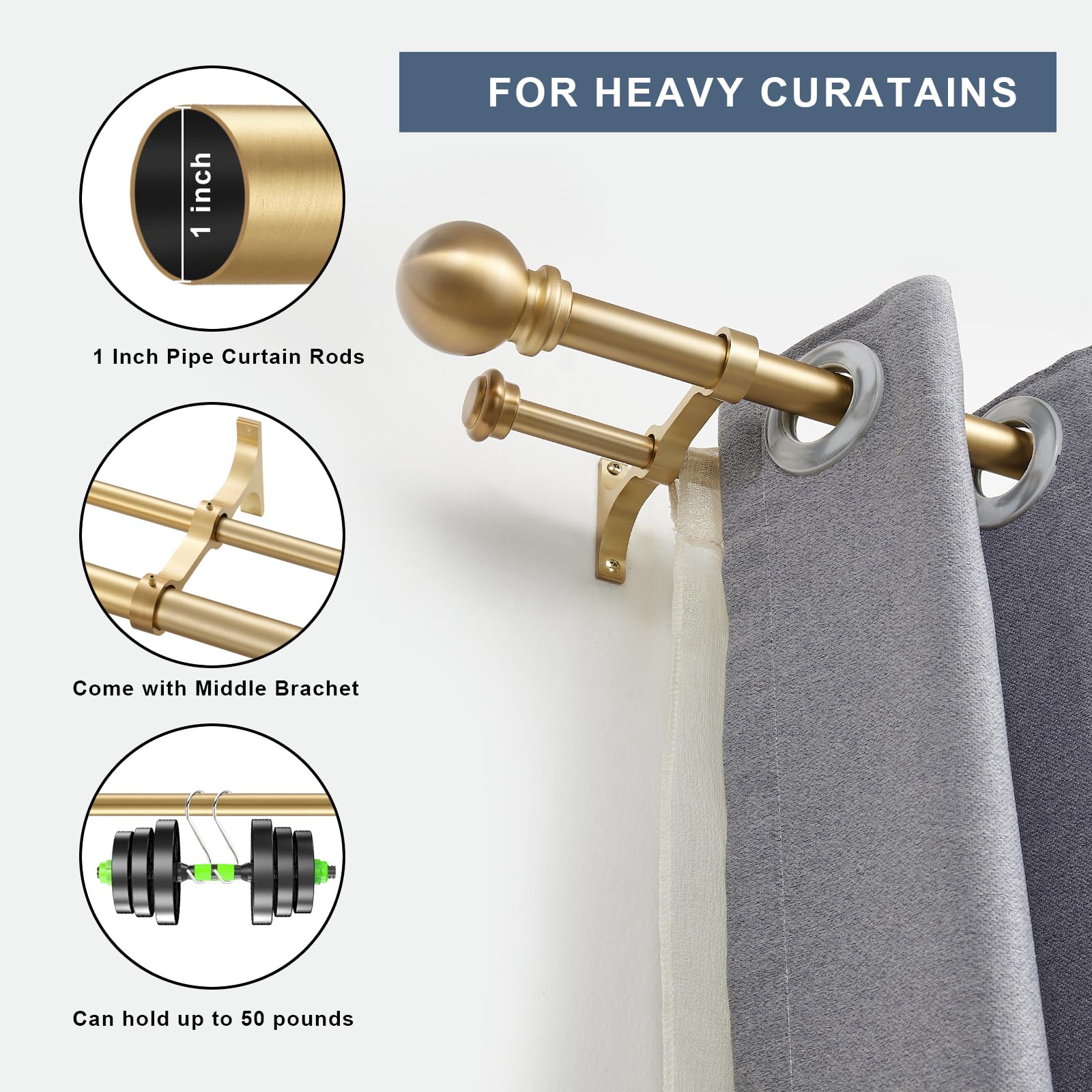 Snapklik.com : Double Curtain Rod, Adjustable 1 Inch Double Drapery Rod ...