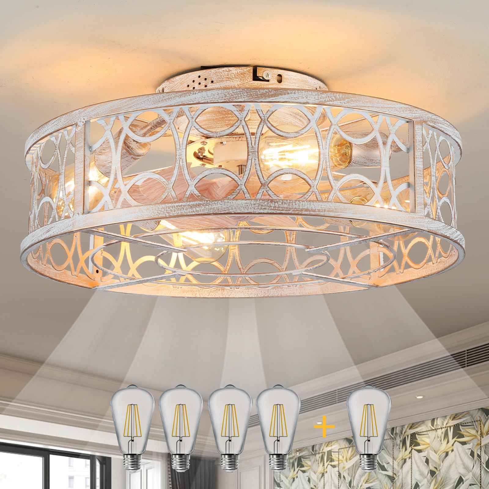 Alaruder Ceiling Fans with Lights Flush Mount,20 Inch Caged Modern ...