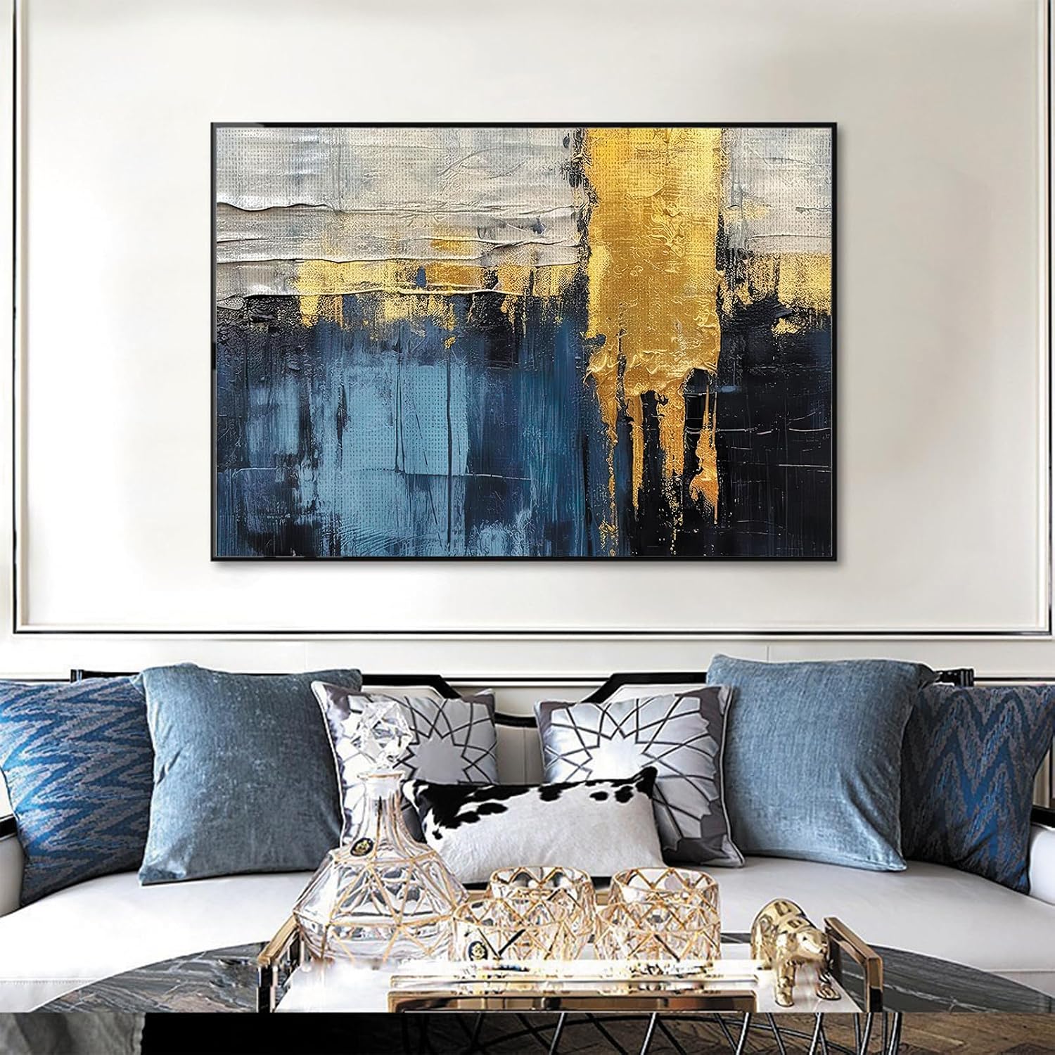 Amazon.com: Blue and Gold Abstract Canvas Wall Art Modern Abstract ...