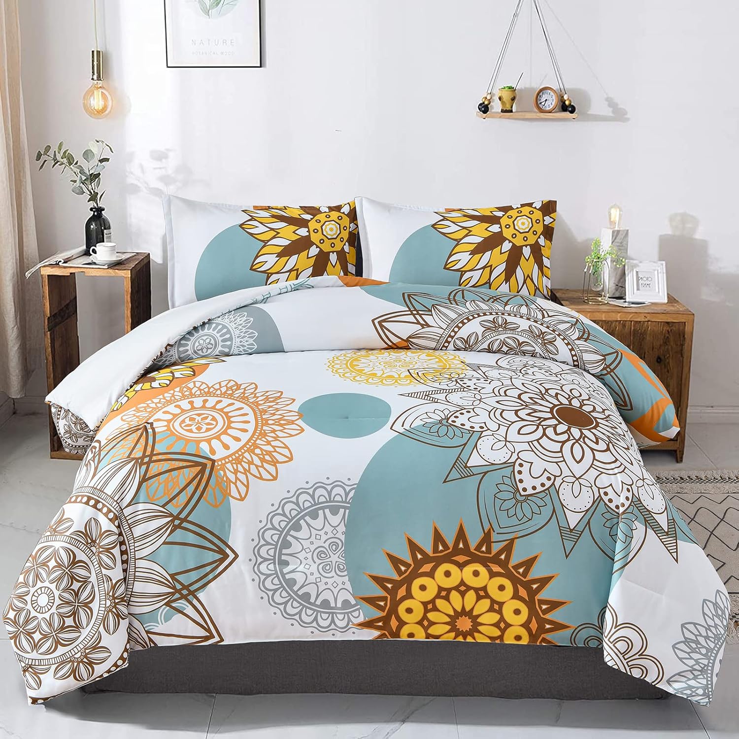 Amazon.com: Floral Comforter Set Queen Boho 3PCs Comforter with 2 ...