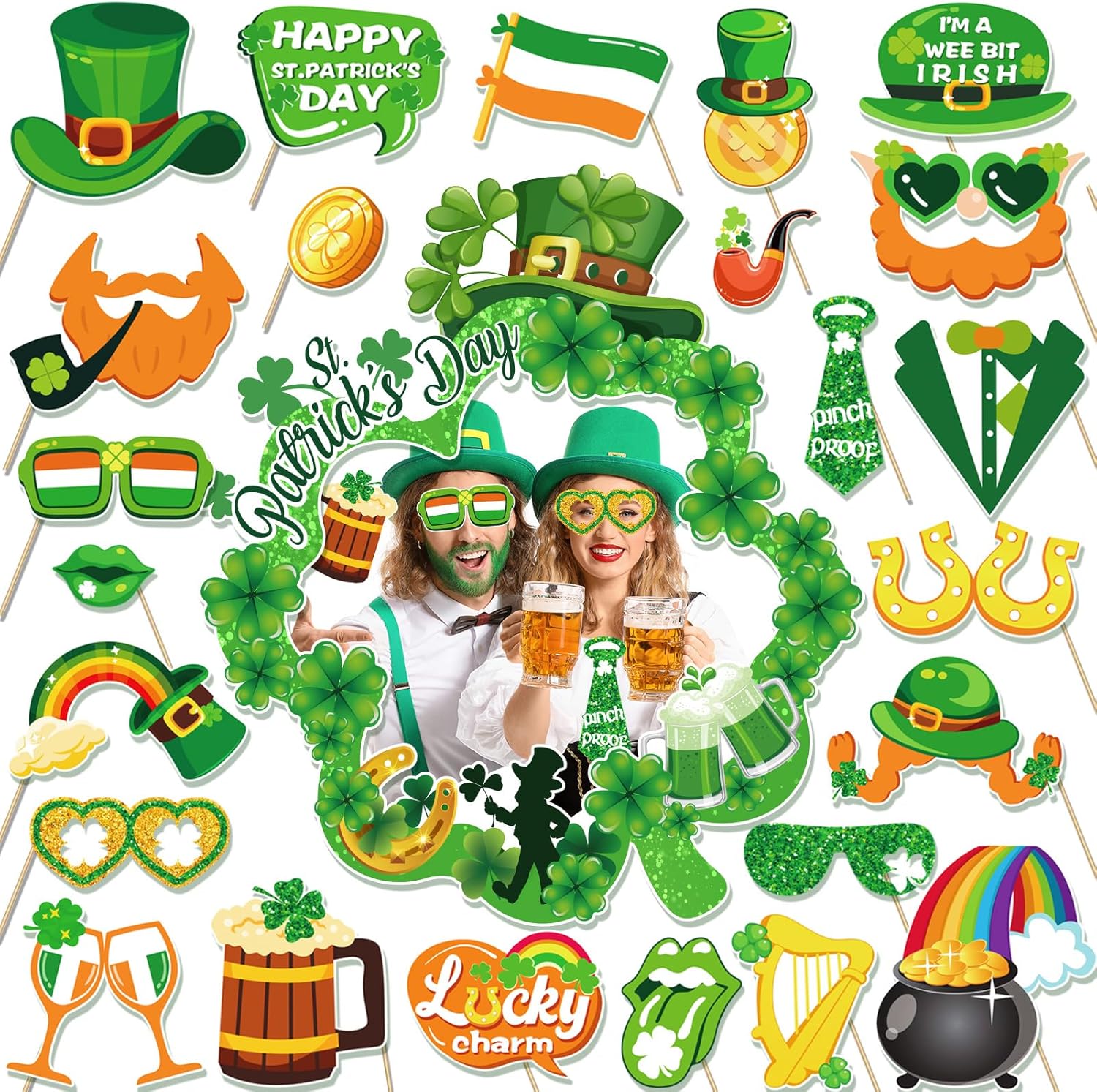 Amazon.com: HOWAF St. Patrick's Day Photo Booth Props with Shamrock ...