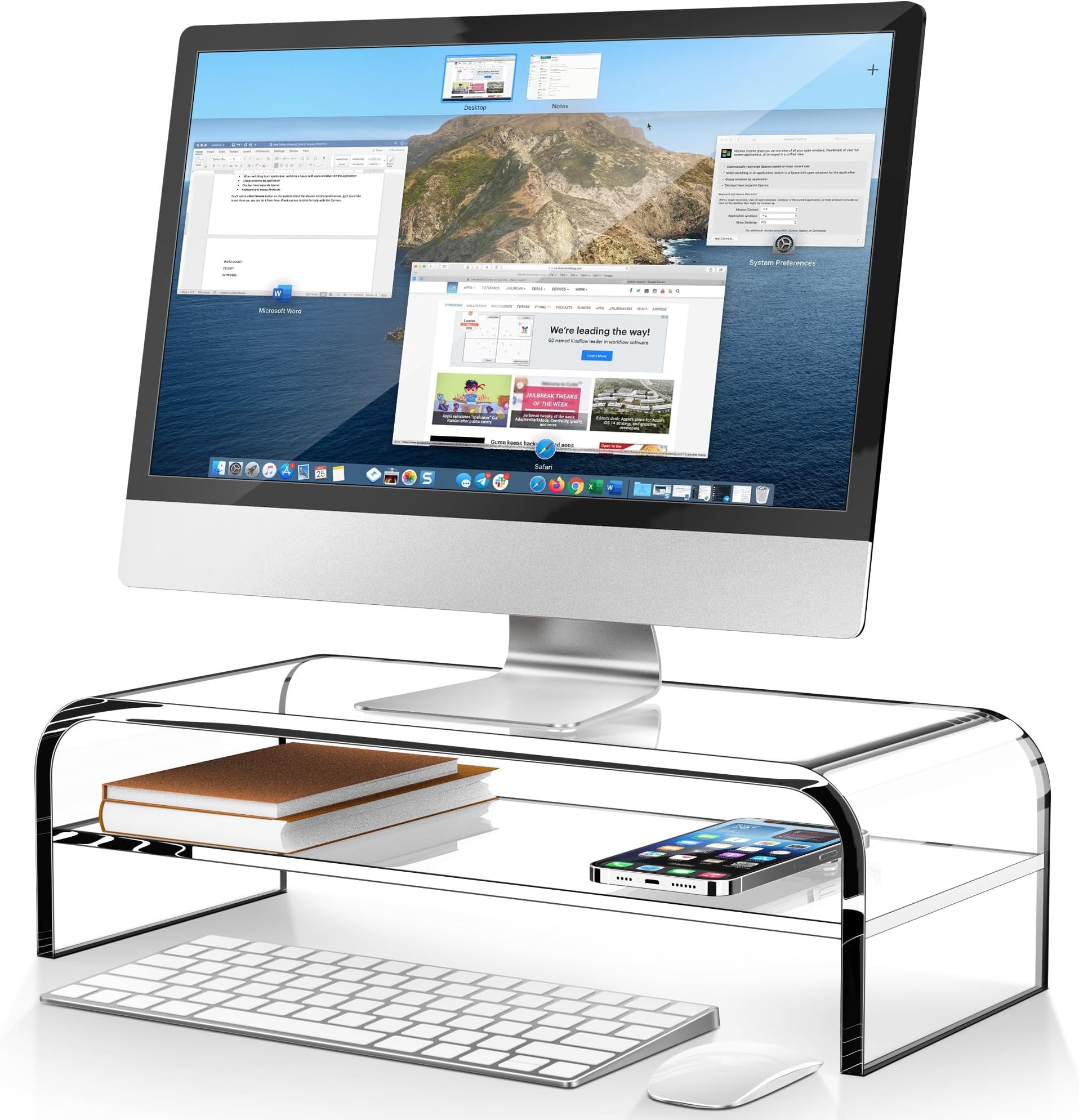 Egchi Clear Acrylic Monitor Stand Riser 2 Tier, 5.5 Inches High Clear ...
