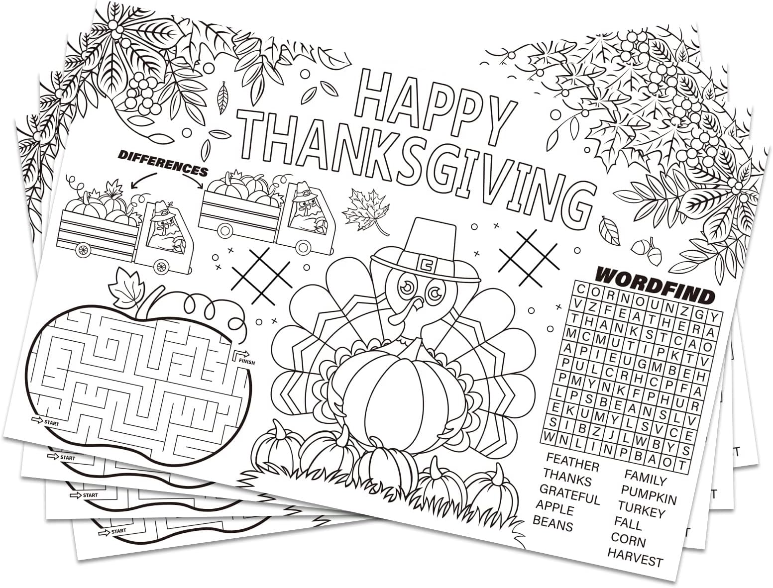 Amazon.com: Color Your Own Peanuts Thanksgiving Place Mats -12 Pieces ...