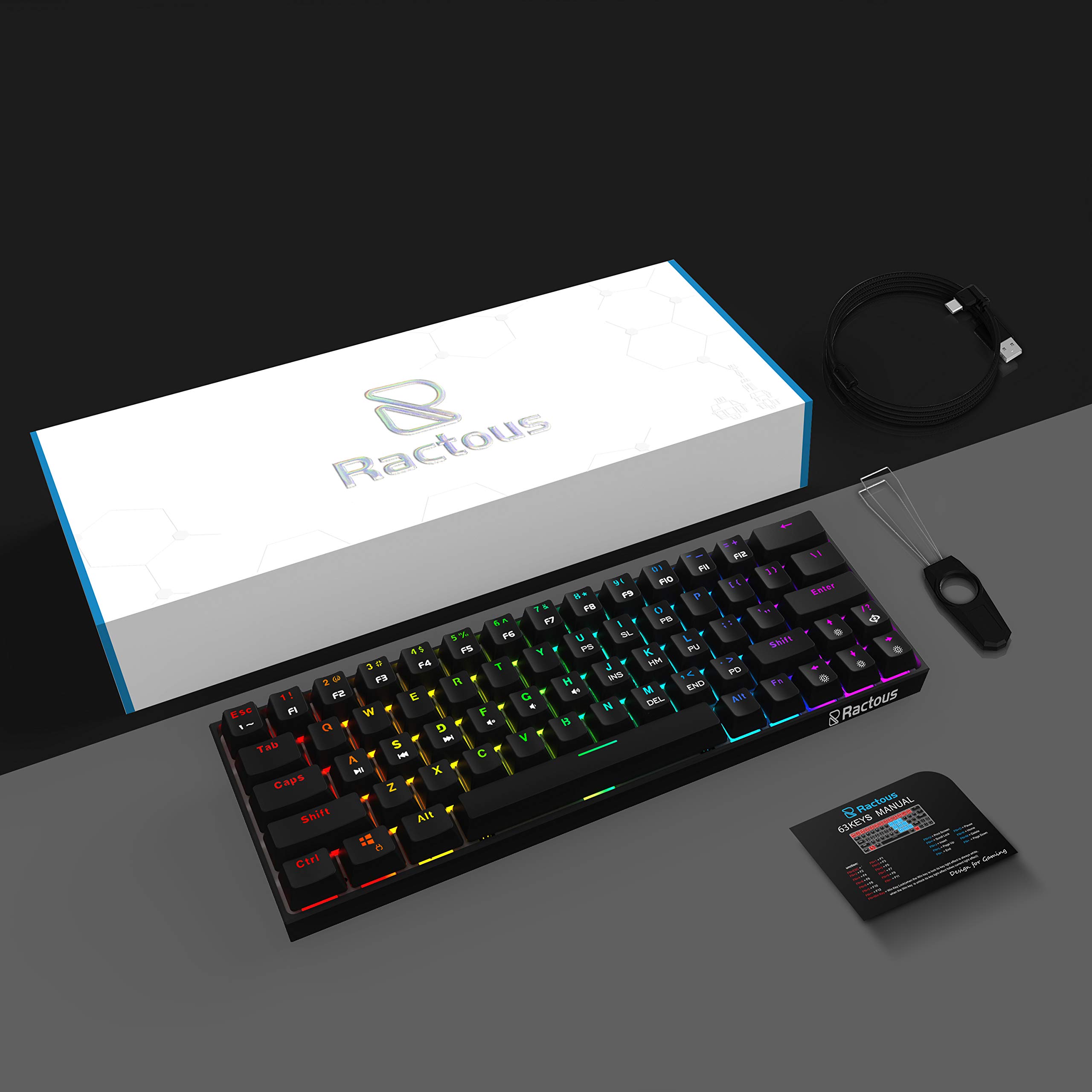 Buy Ractous RTK63 60% Mechanical Gaming Keyboard True RGB Backlit Type ...