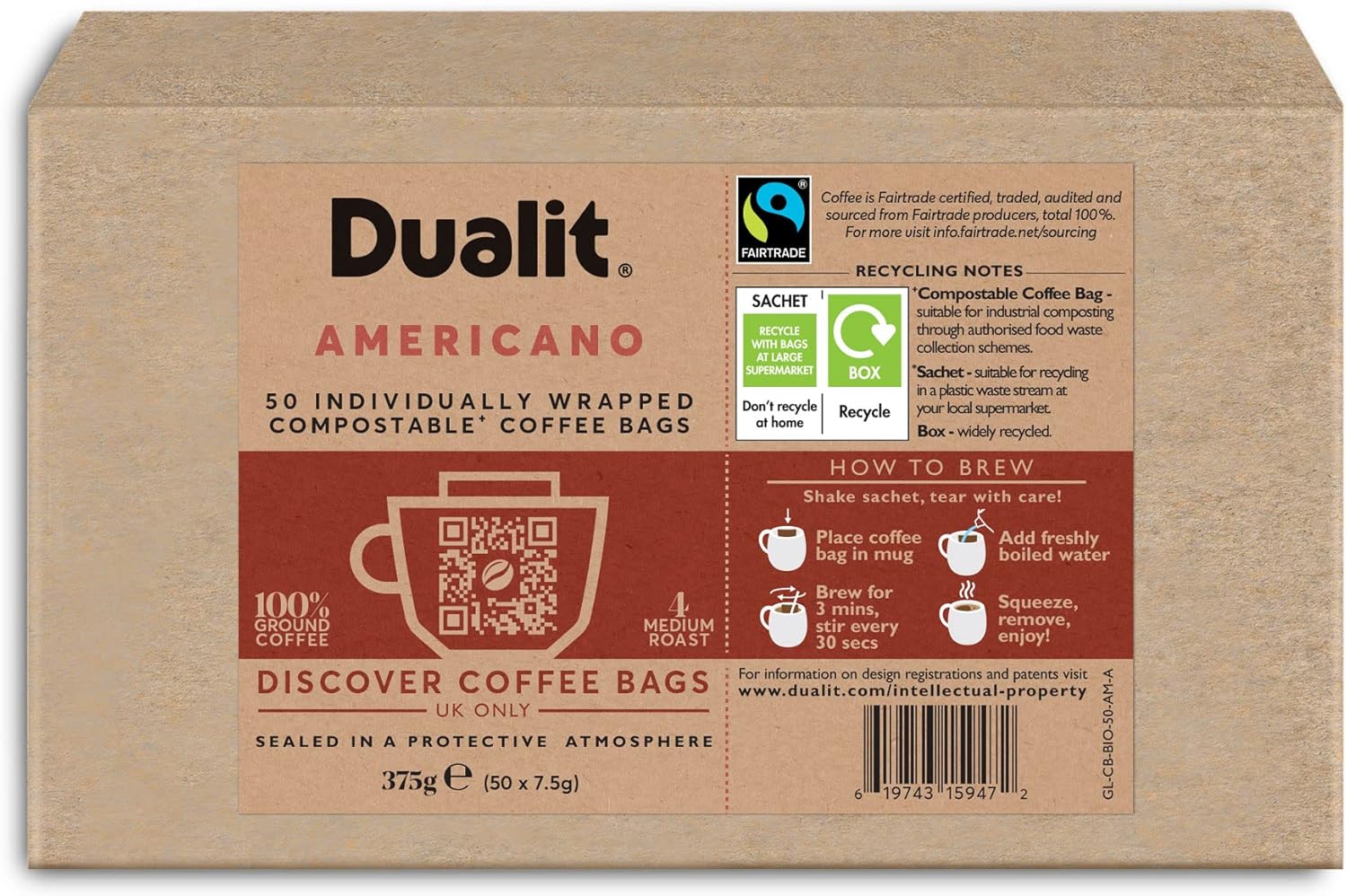 50 Premium Americano Coffee Bags by Dualit - Compostable Coffee Bag ...