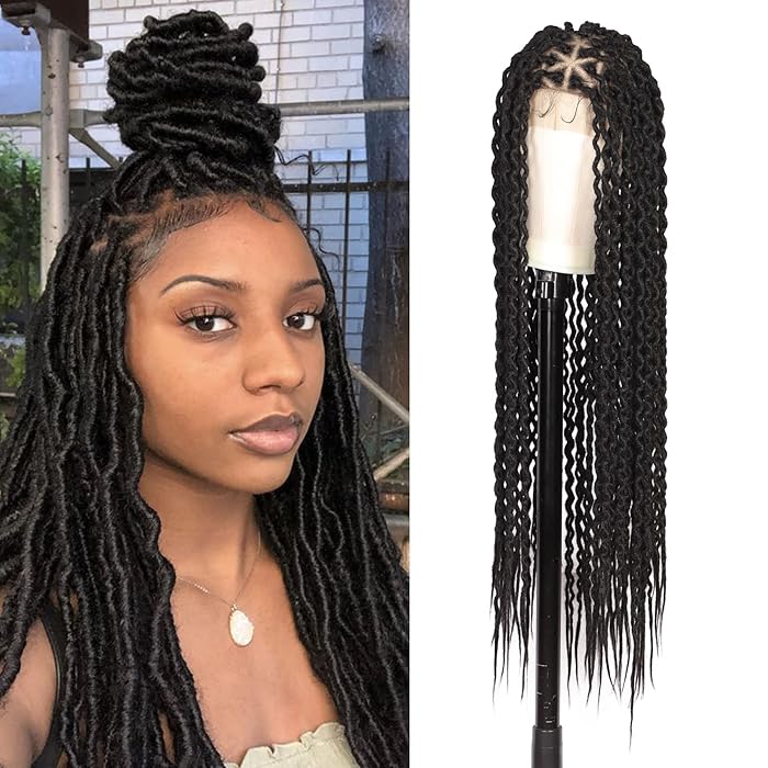 Buy Fecihor 38" Triangle Knotless Faux Locs Braided Wigs With Baby Hair ...