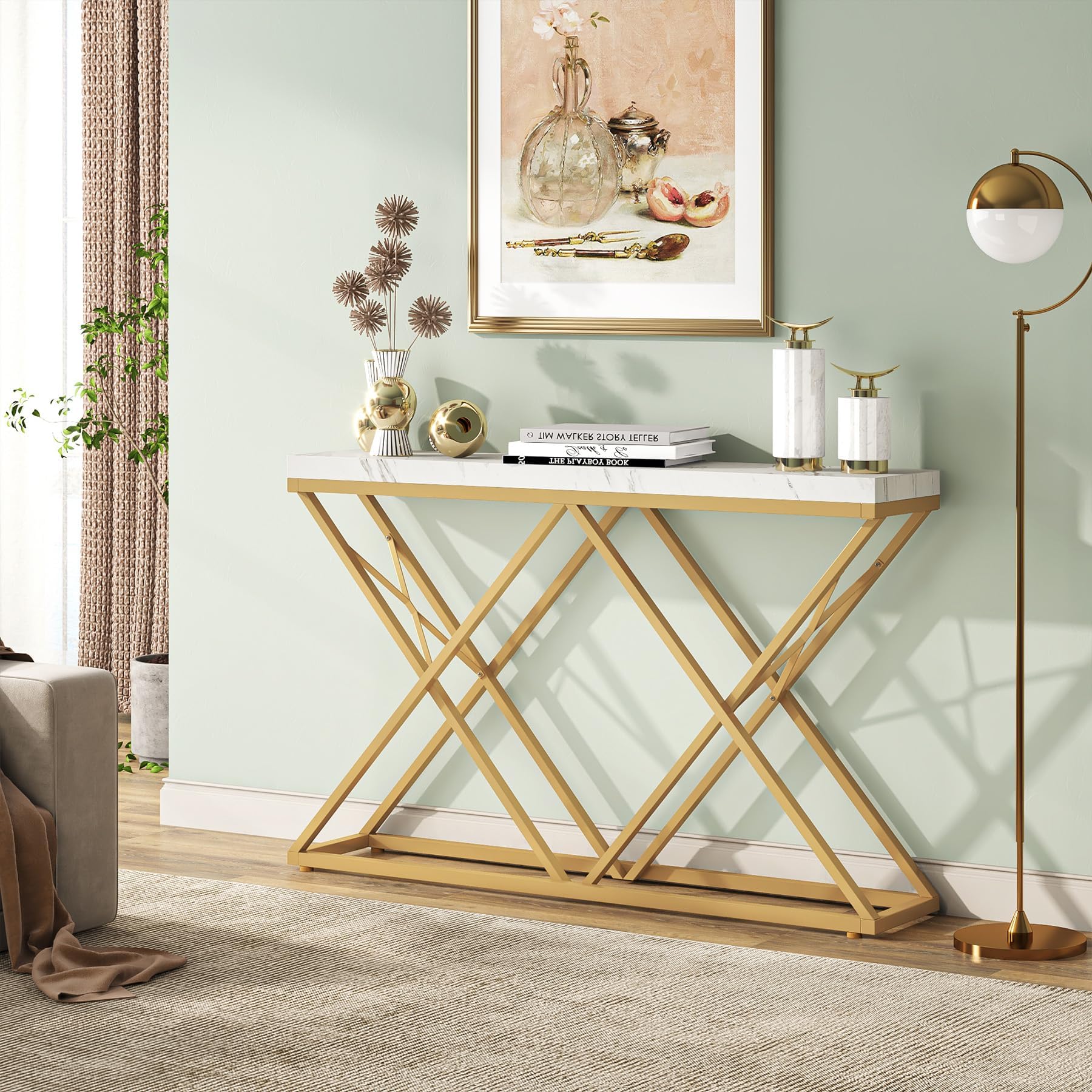 Tribesigns Console Table for Entryway Living Room, 140 x 30 x 90cm Gold ...