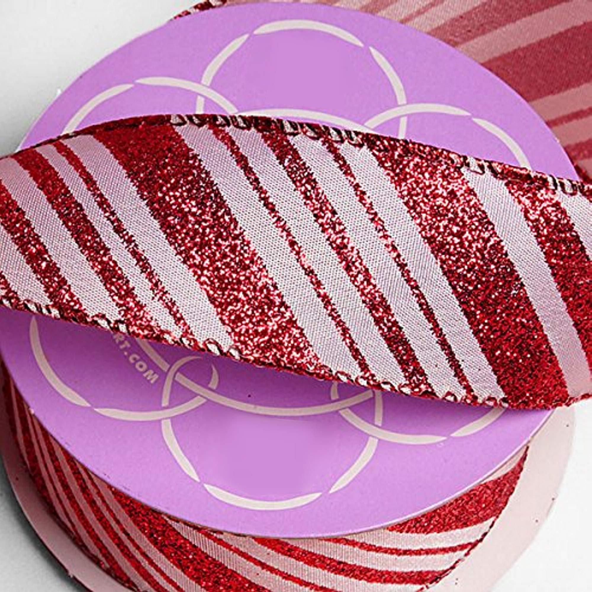 Amazon.com: Peppermint Candy Wired Satin Ribbon with Red Glitter ...