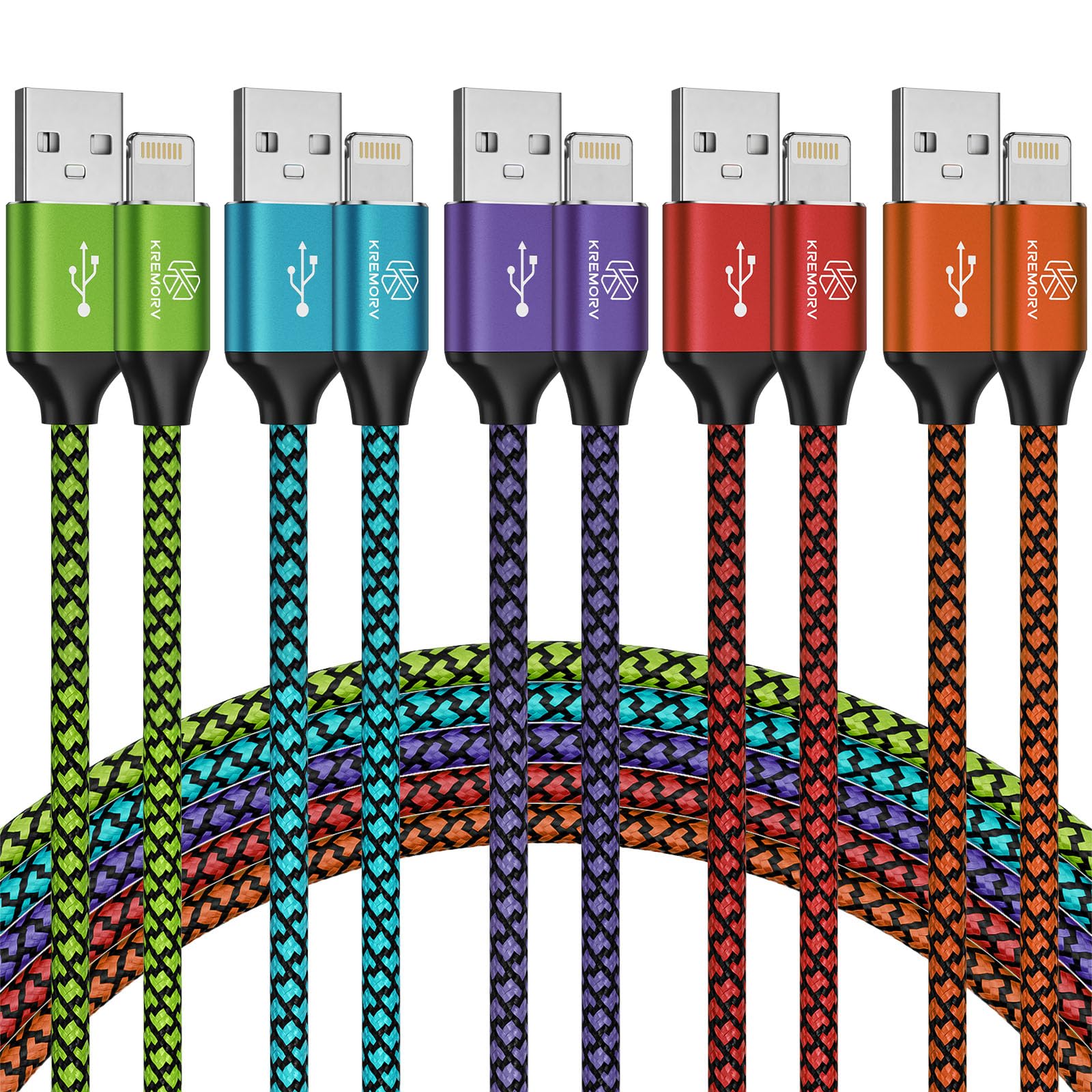 Amazon.com: iPhone Charger 5 Pack 10 ft USB Lightning Cable Apple Mfi ...