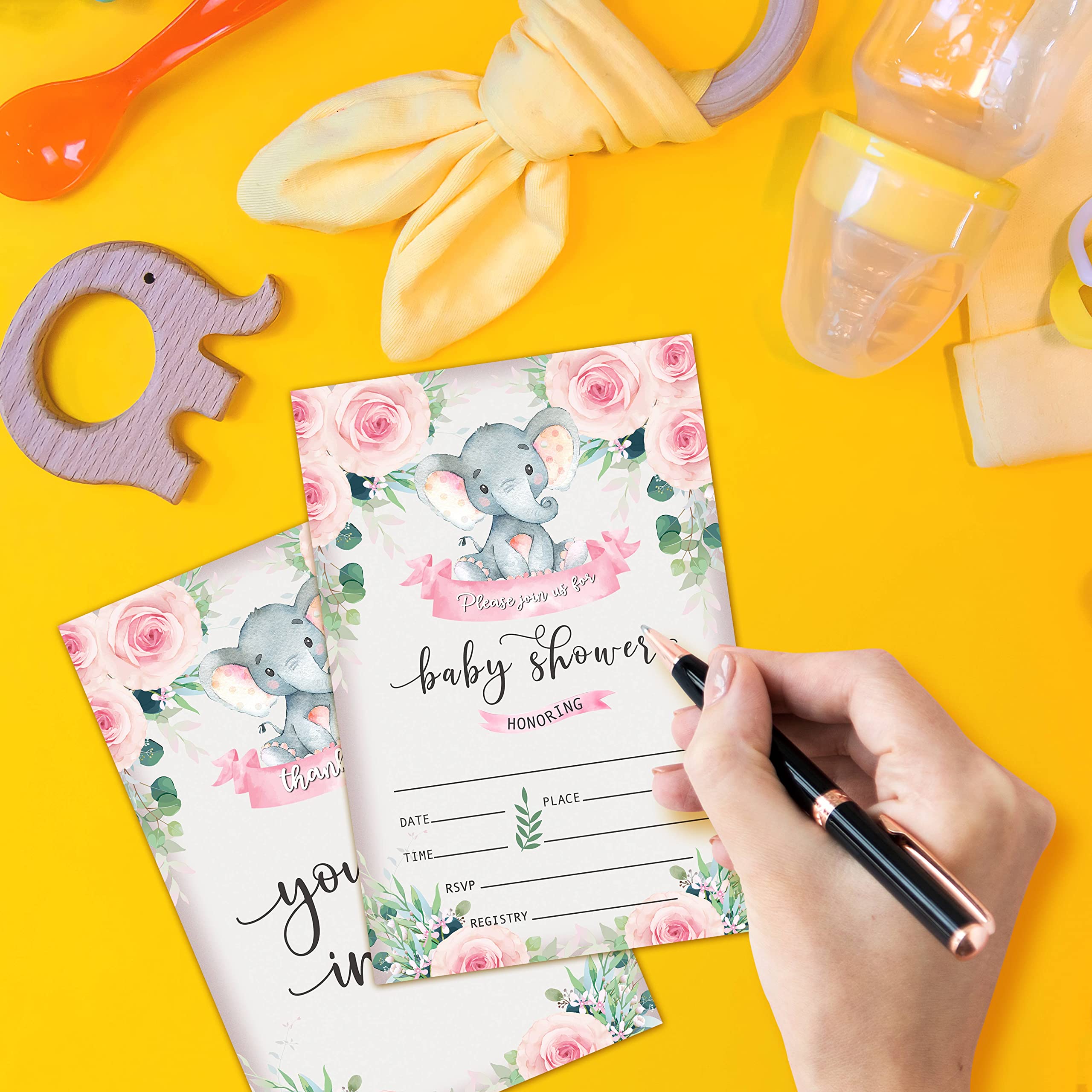 Elephant Baby Shower Invitation Pink Floral Elephant Boho Elephant