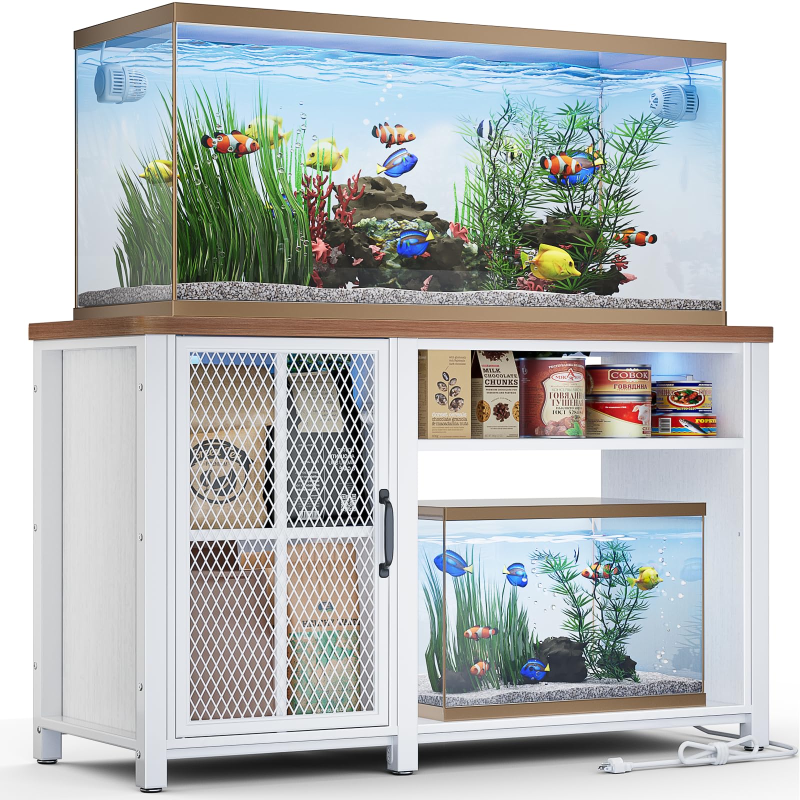 Amazon.com: HAIOOU 55-75 Gallon Aquarium Stand with LED Light & Power ...