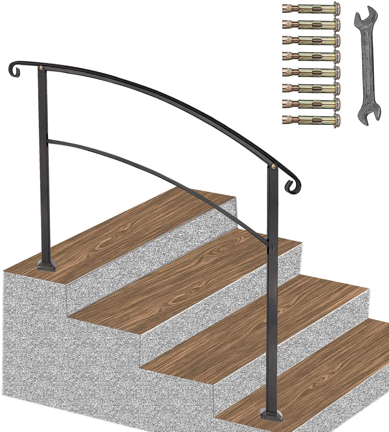 Buy ATYOUK Black Handrail,4 Step Handrail Fits 1 to 4 Steps Mattle ...