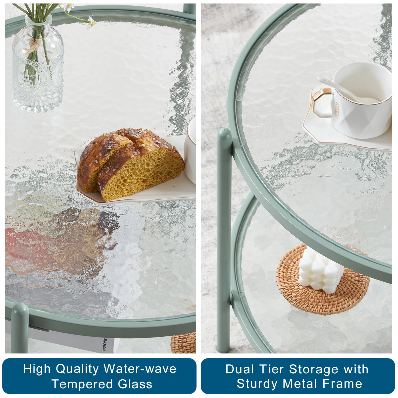 VINGLI 25.6" Small Light Bright Green Round Coffee Table Water-Wave ...