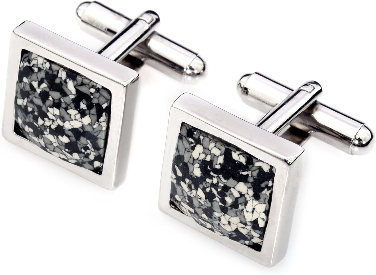 Amazon | Ej Sutton Silvertoneブラック/ホワイトクラシックスクエア大理石Cufflinks | カフス 通販