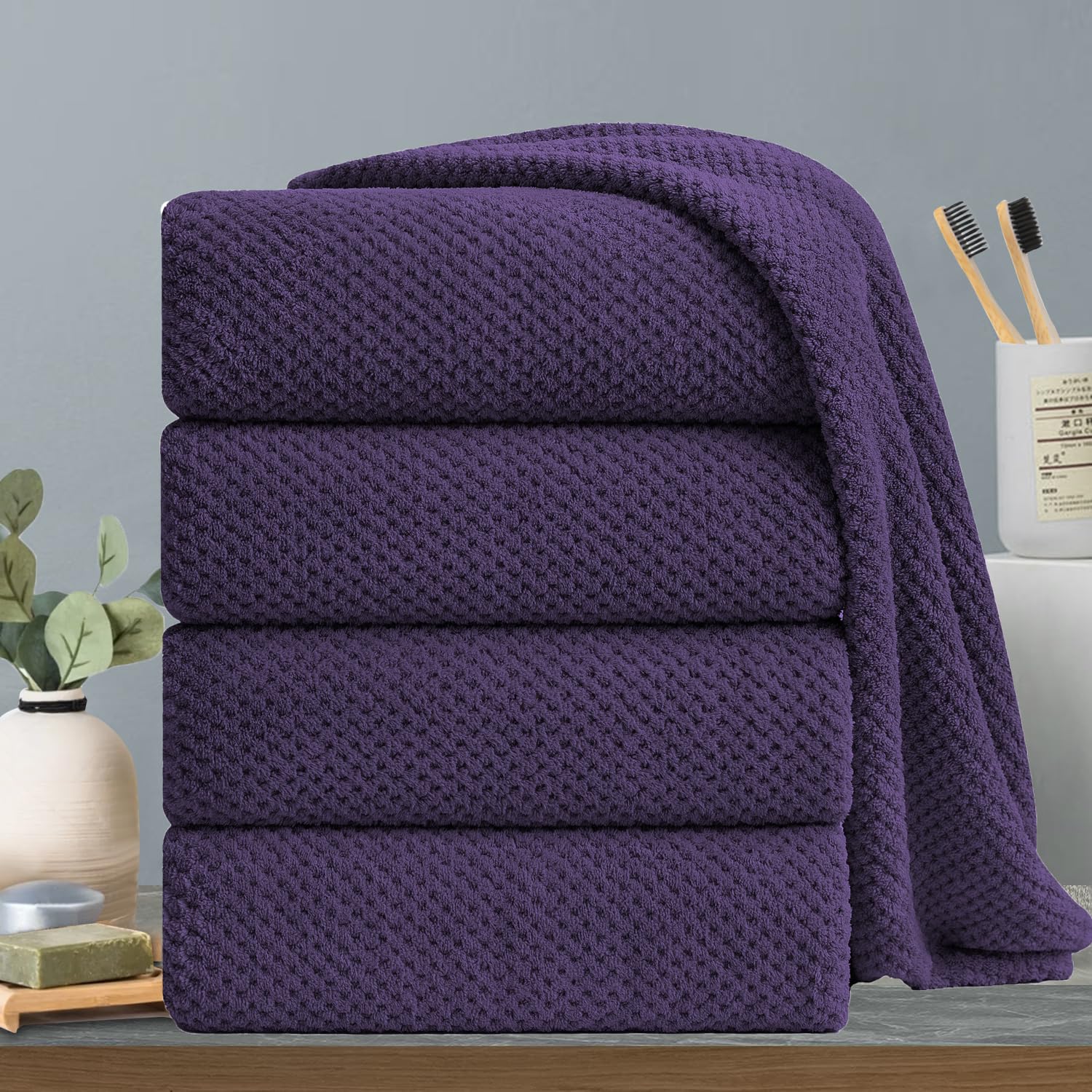 Amazon.com: Extra Large Bath Towels Set 35x70 Inches - Purple Luxury ...