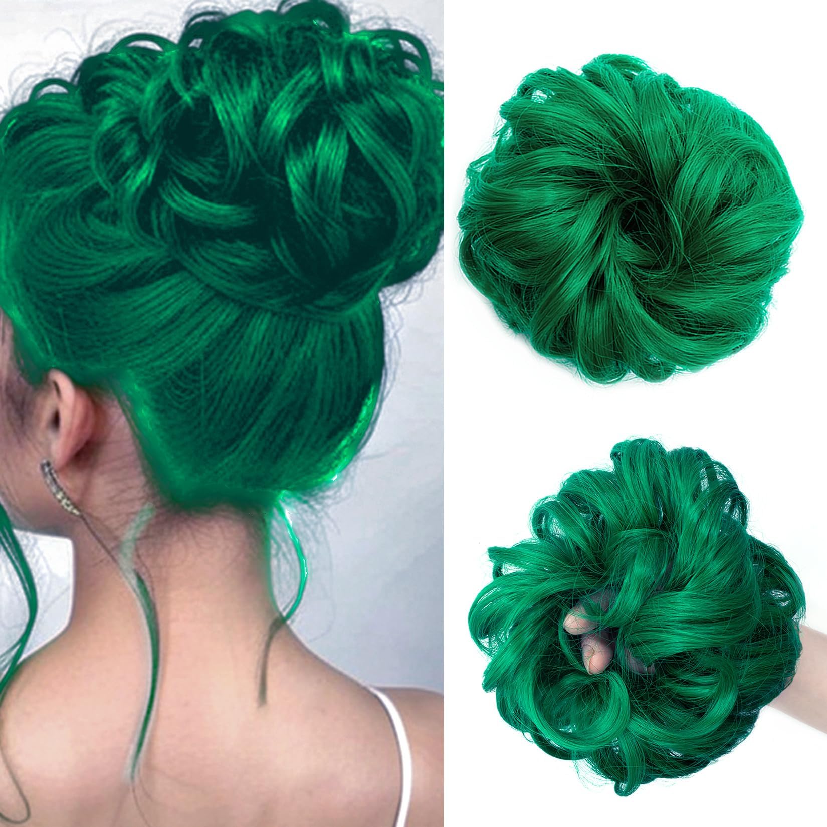 Amazon.com : QTHQTFL Space buns hair piece, Green Hair Bun Hair Pieces for Women Girls Synthetic ...