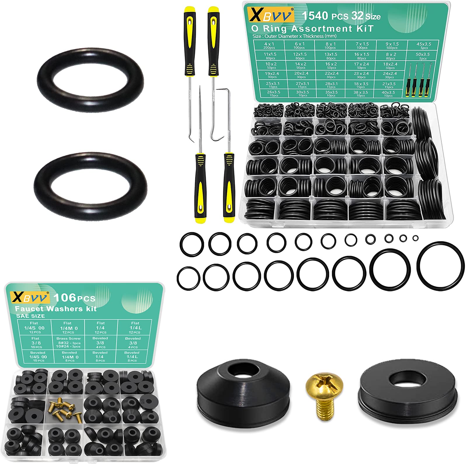XBVV 1540 Pcs 32 Size Metric O Ring Assortment and 106 Pcs Faucet ...