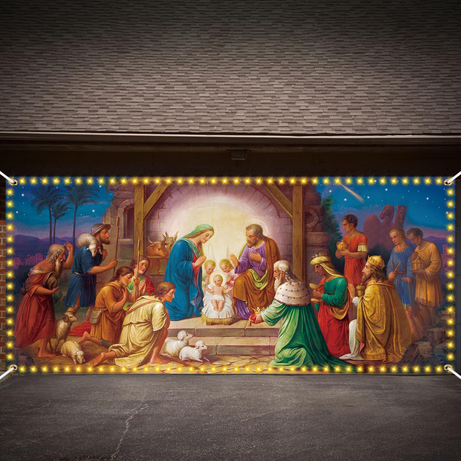 Amazon.com : Tatuo 7' x 16' Christmas Nativity Garage Door Banner Cover ...