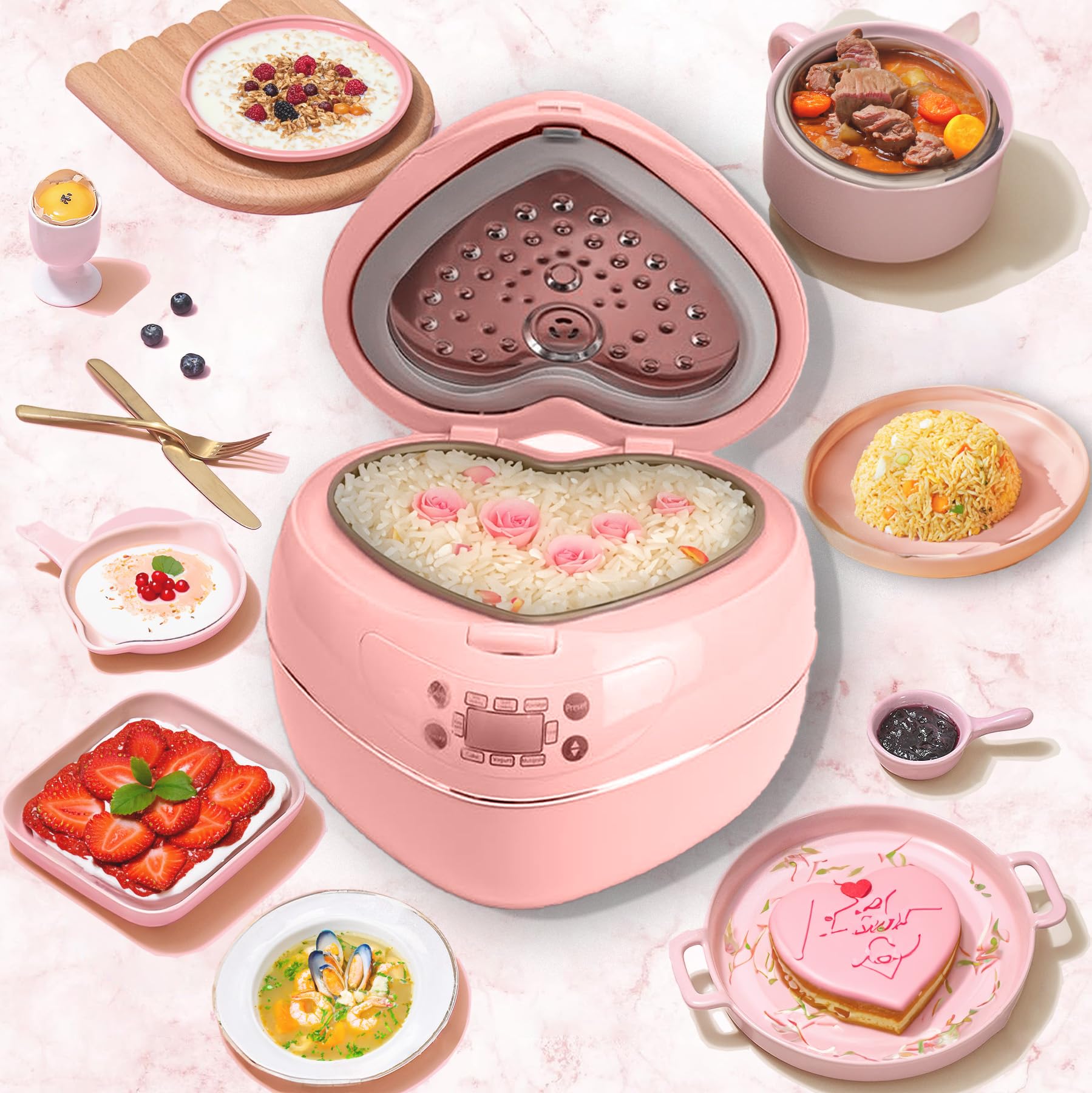 Amazon.com: Pink Rice Cooker - Pink Heart Shaped Rice Cooker Smart Pink ...