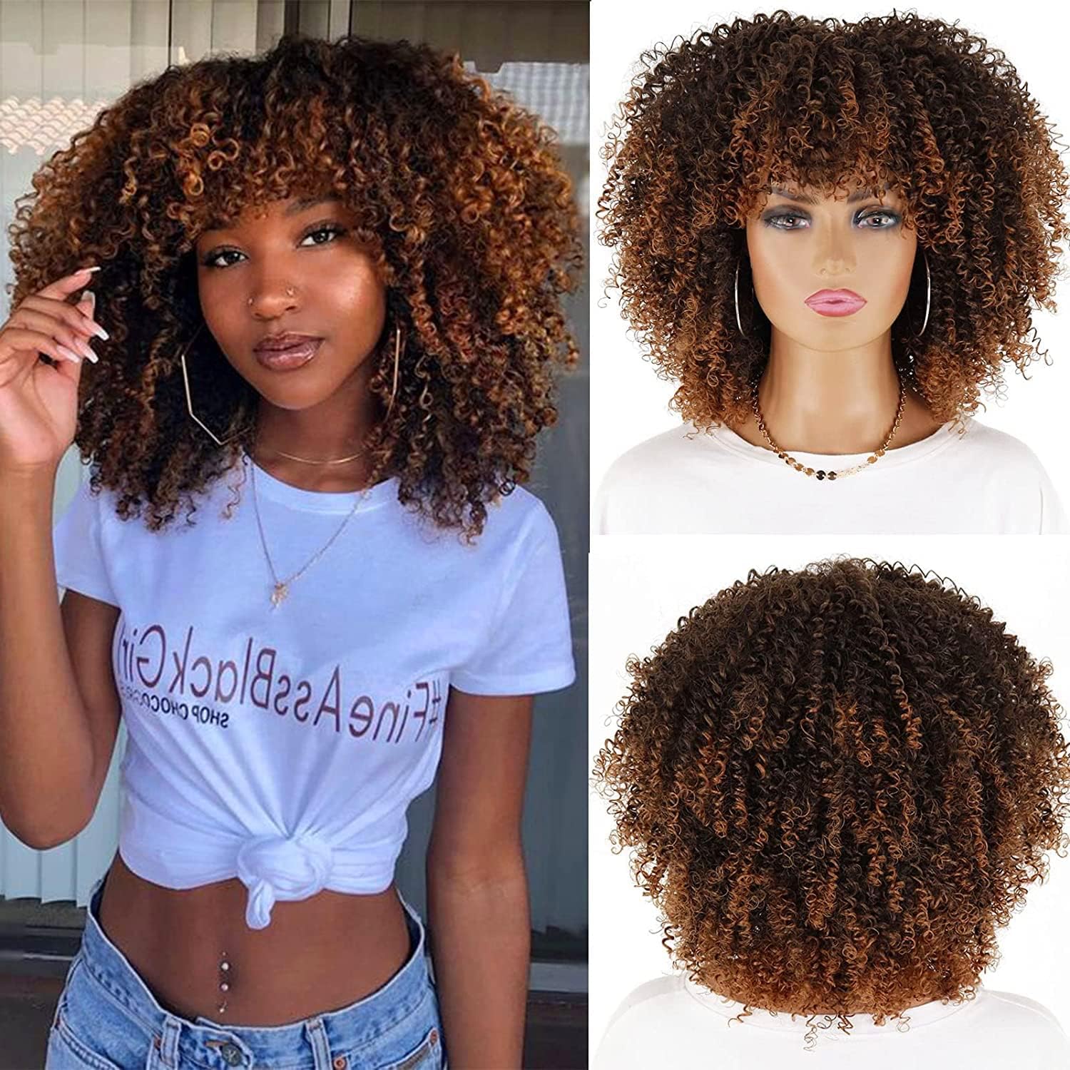Amazon.com : Aminow Afro Kinky Curly Wigs for Black Women Glueless ...