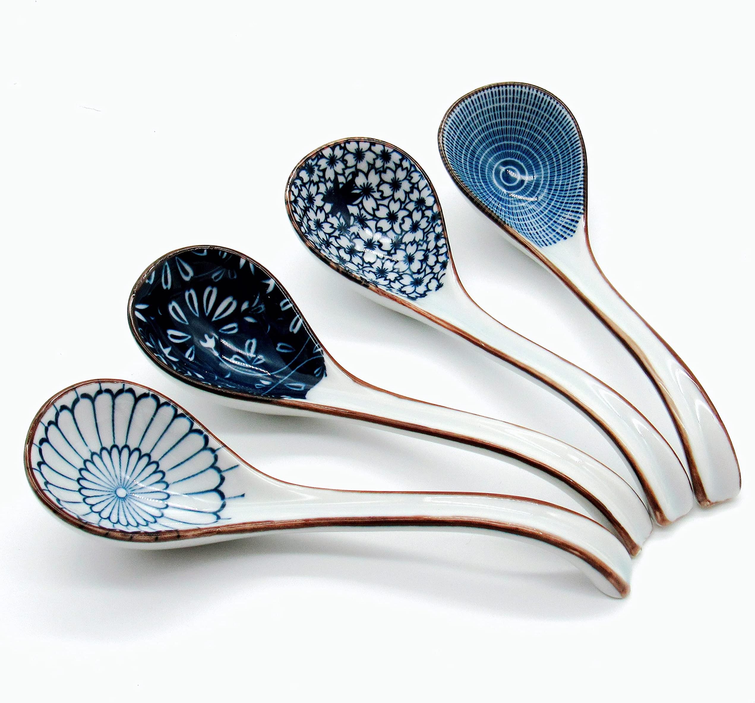 Amazon.com: Ceramic Soup Spoons Sets of 4,Asian Soup Spoons,Long Ramen ...