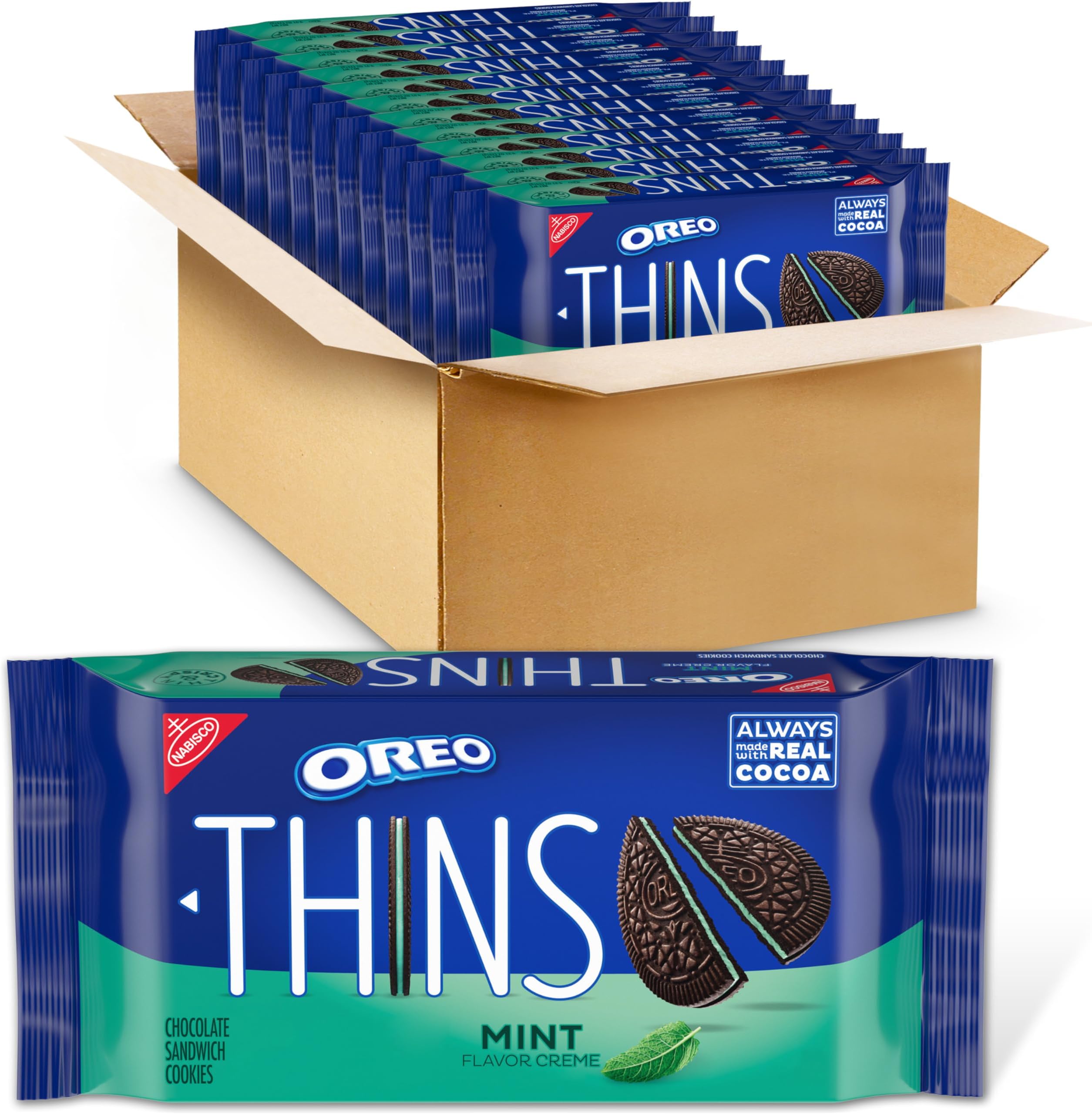 Amazon.com: OREO Thins Mint Creme Chocolate Sandwich Cookies, 12 - 9.21 ...