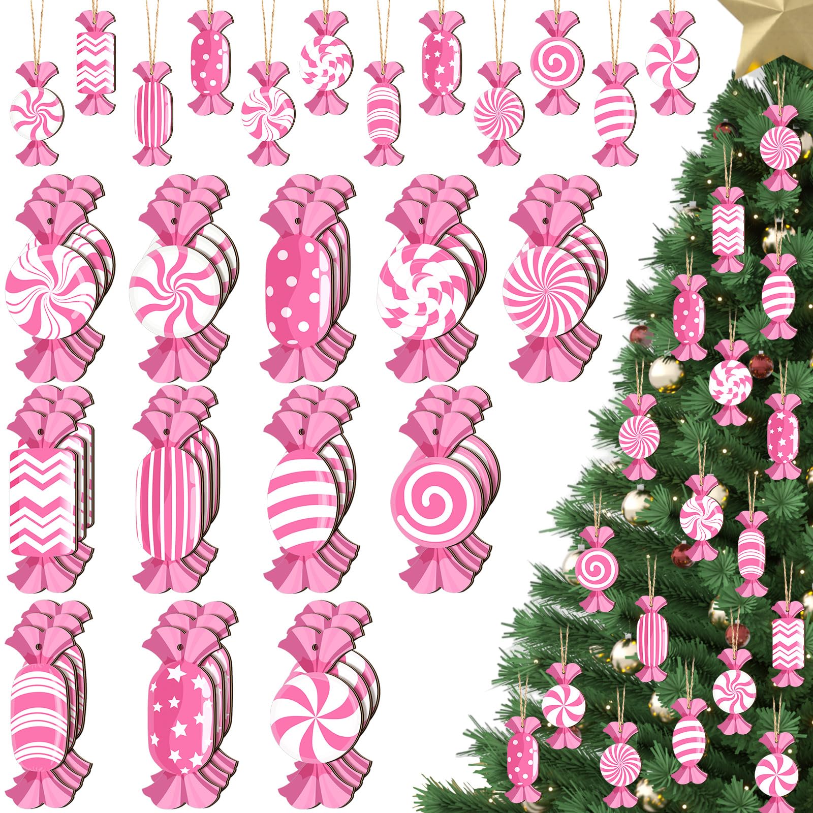 Amazon.com: Barydat 36 Pcs Christmas Pink Ornaments Christmas Pink ...