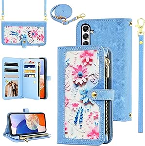 Amazon.com: Furiet Floral Wallet Case for Samsung Galaxy A15 5G/4G with Wrist Strap Shoulder ...
